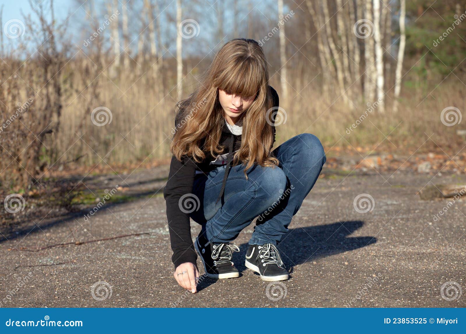 The Girl Draws Something on Asphalt Stock Image - Image of serene ...