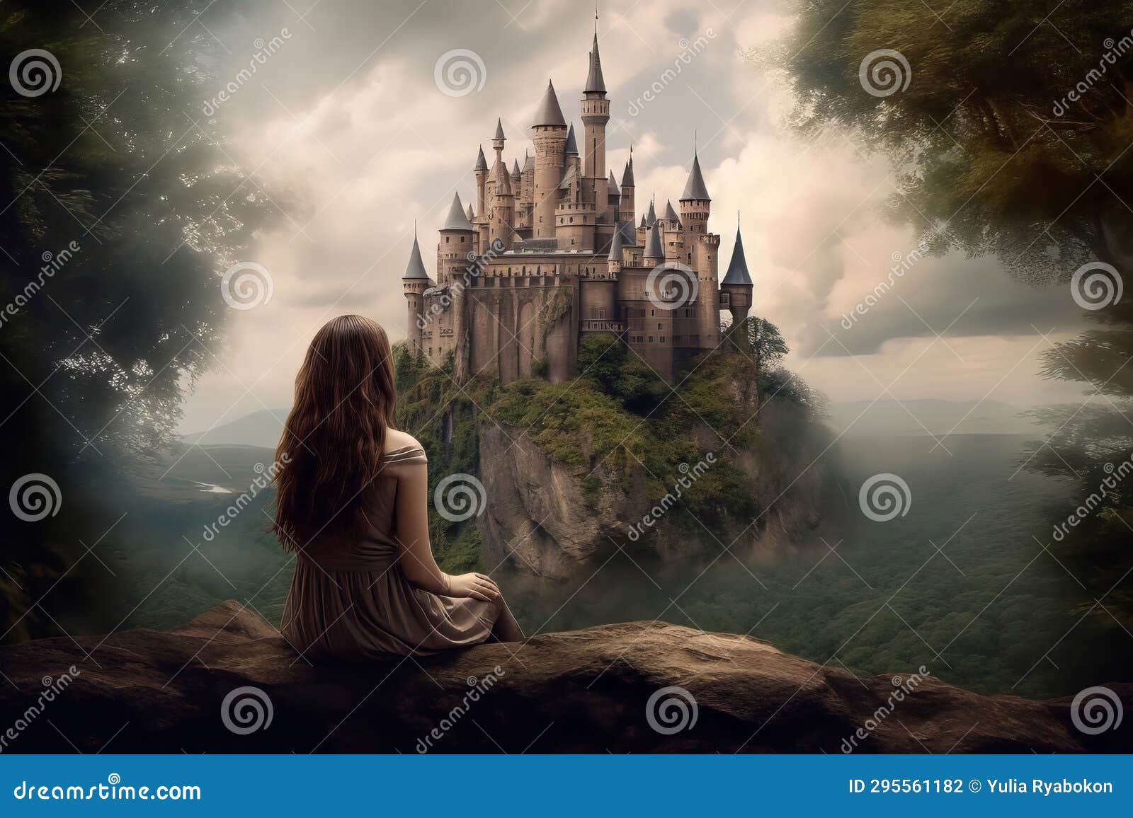 Girl Dream Castle Looking at Landscape. Generate Ai Stock Illustration ... Girl Dream Castle Looking at Landscape. Generate Ai Stock Illustration ...