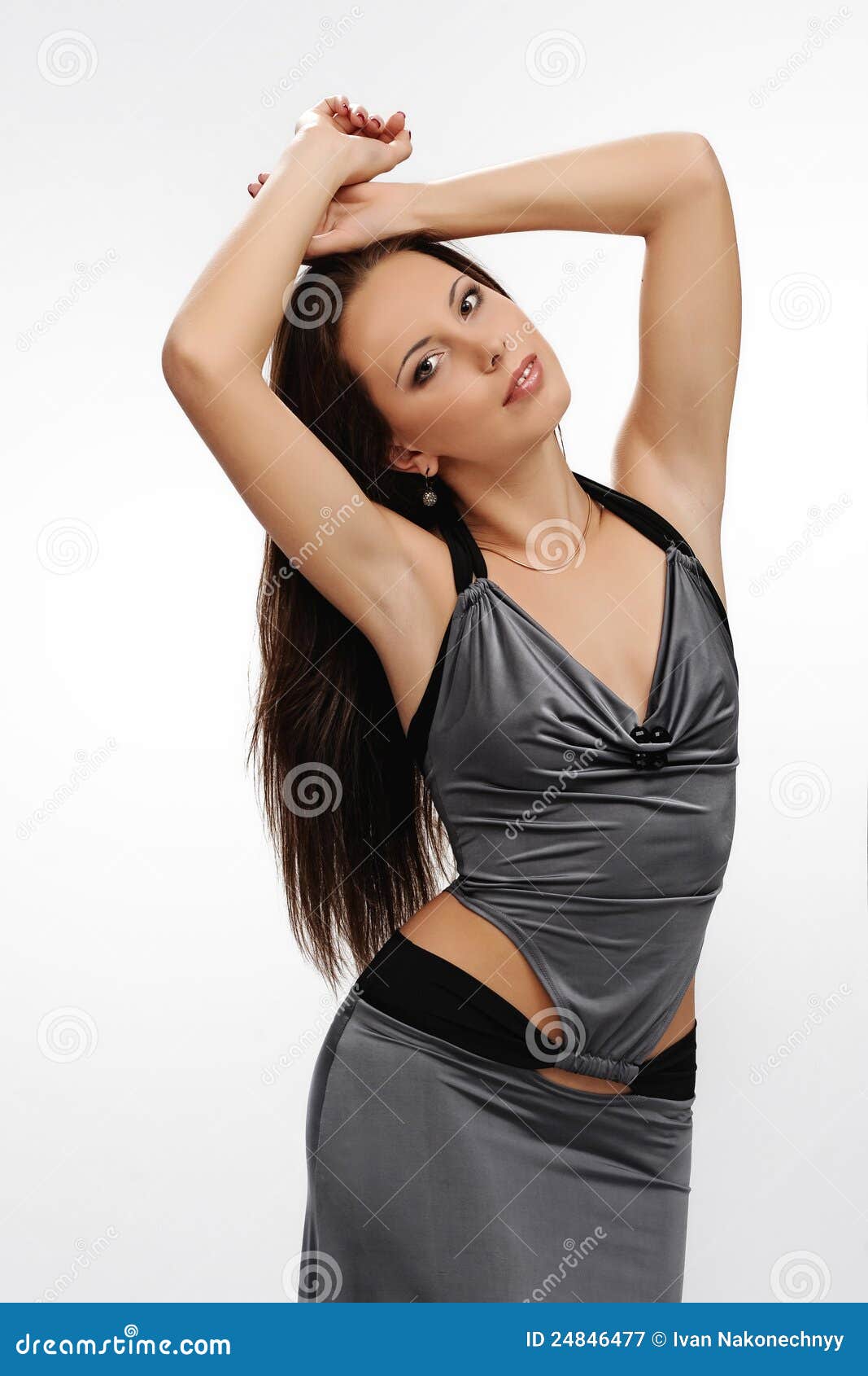 A Girl in a Dress on a Background of Isolation Stock Image - Image of ...