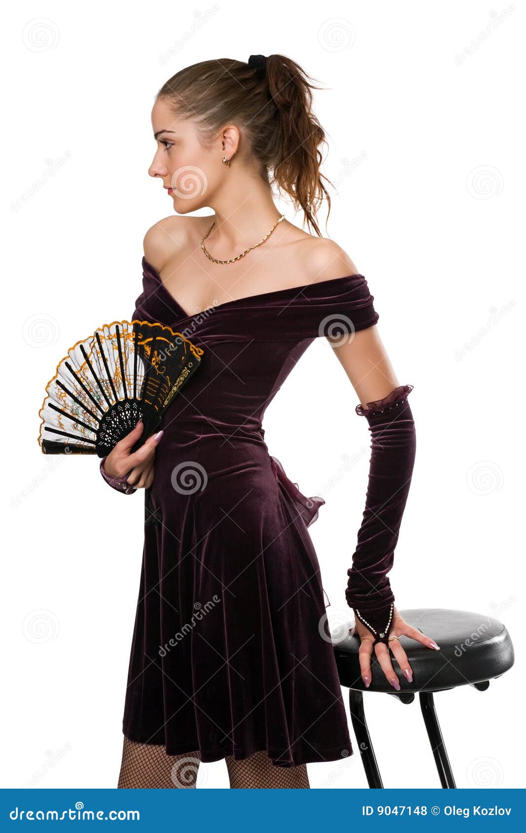 Girl in dress with a fan stock photo. Image of girl, female - 9047148