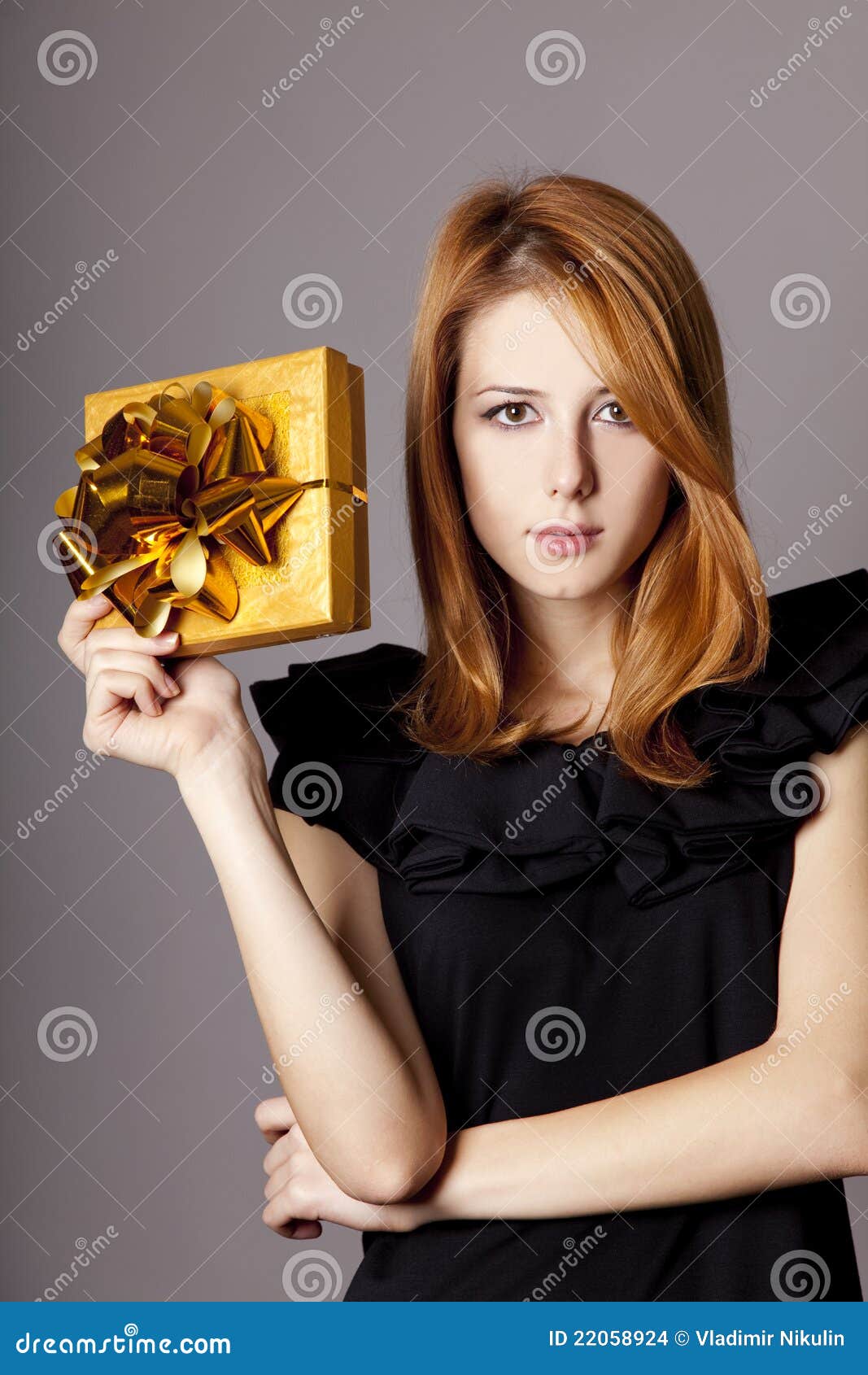 Girl in Dress with Present Box Stock Photo - Image of urban, smile ...