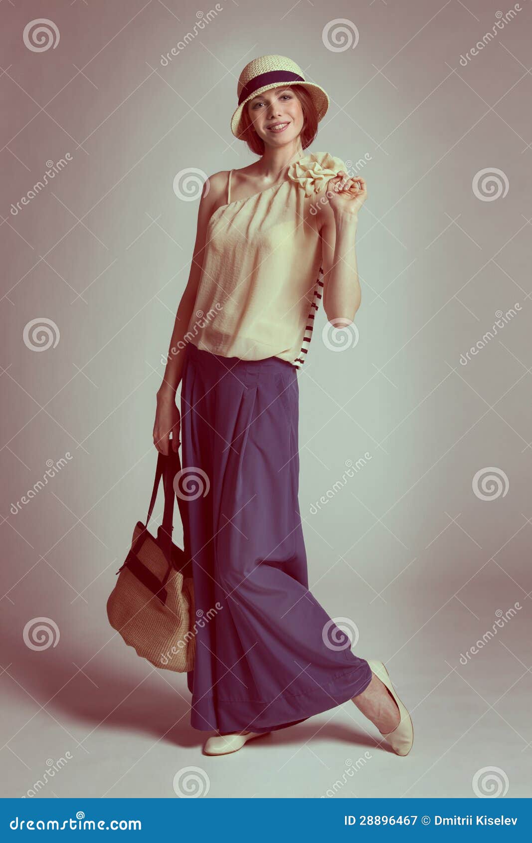 Girl in a Dress in Retro Style Stock Image - Image of elegant ...