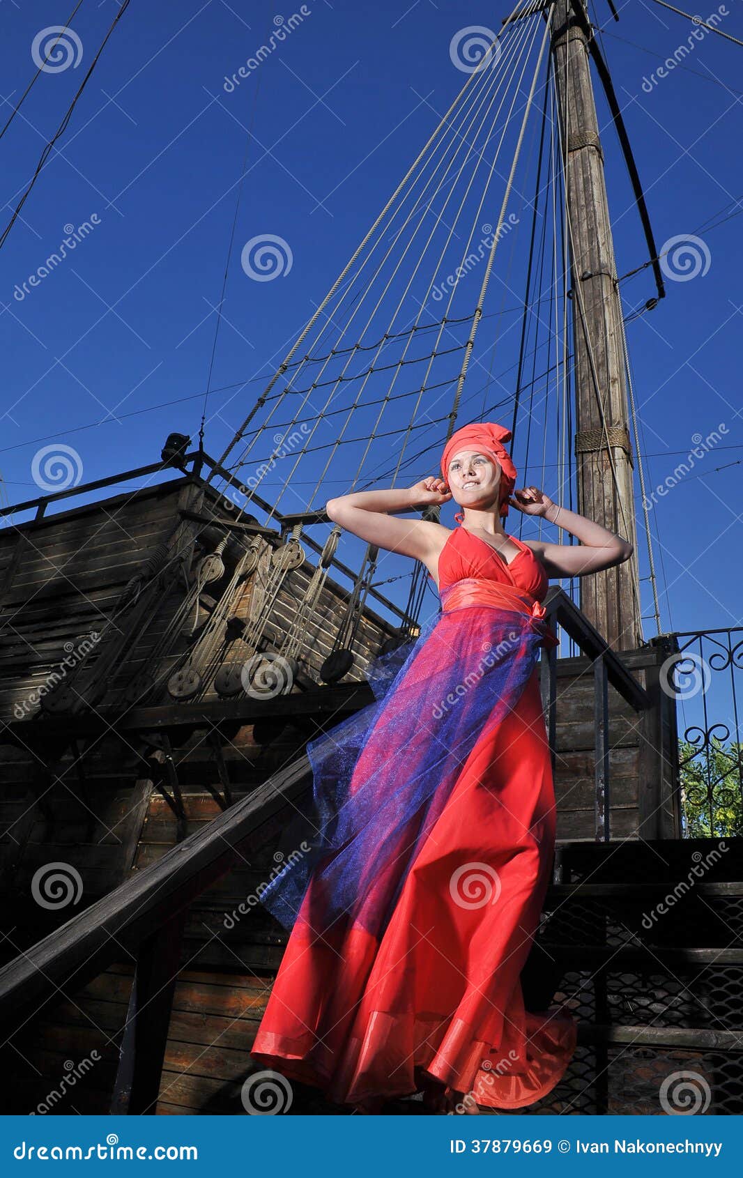 Girl in a dress on a ship stock image. Image of sunglasses - 37879669