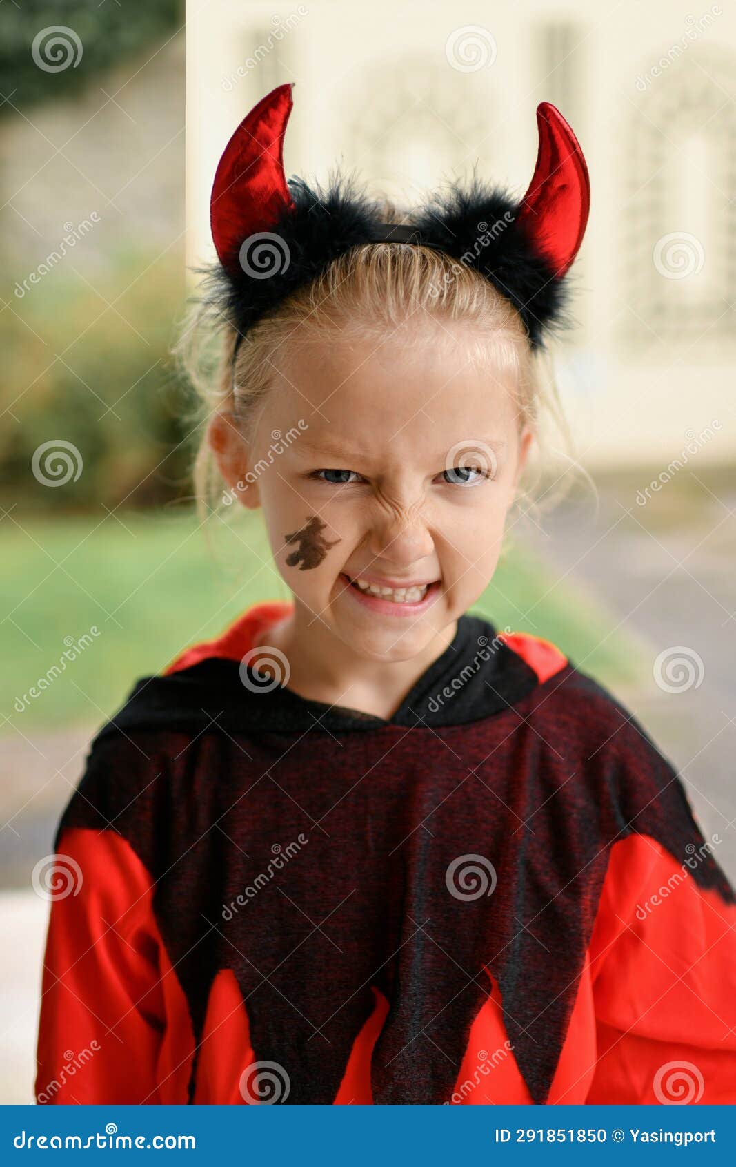 A Girl Dressed As a Devil with Horns Stock Photo - Image of executioner ...