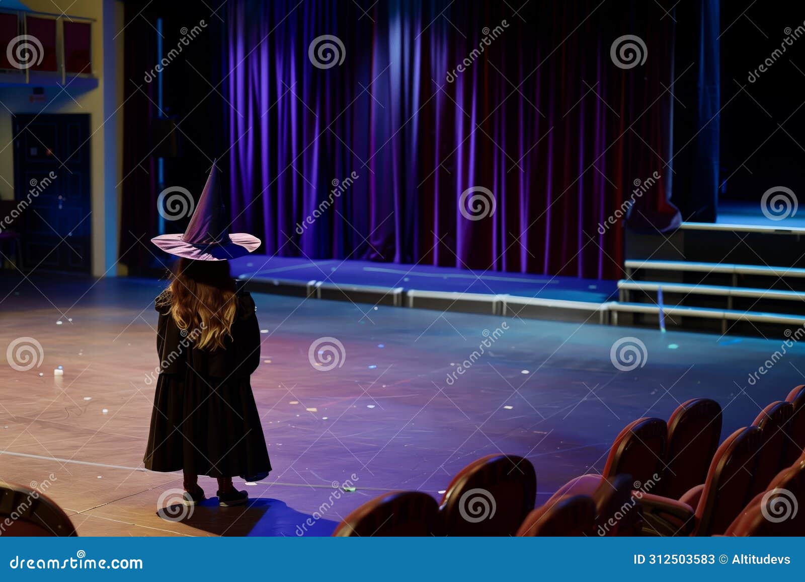 Girl Dressed As a Witch Practicing on a Theater Stage Stock Image ...