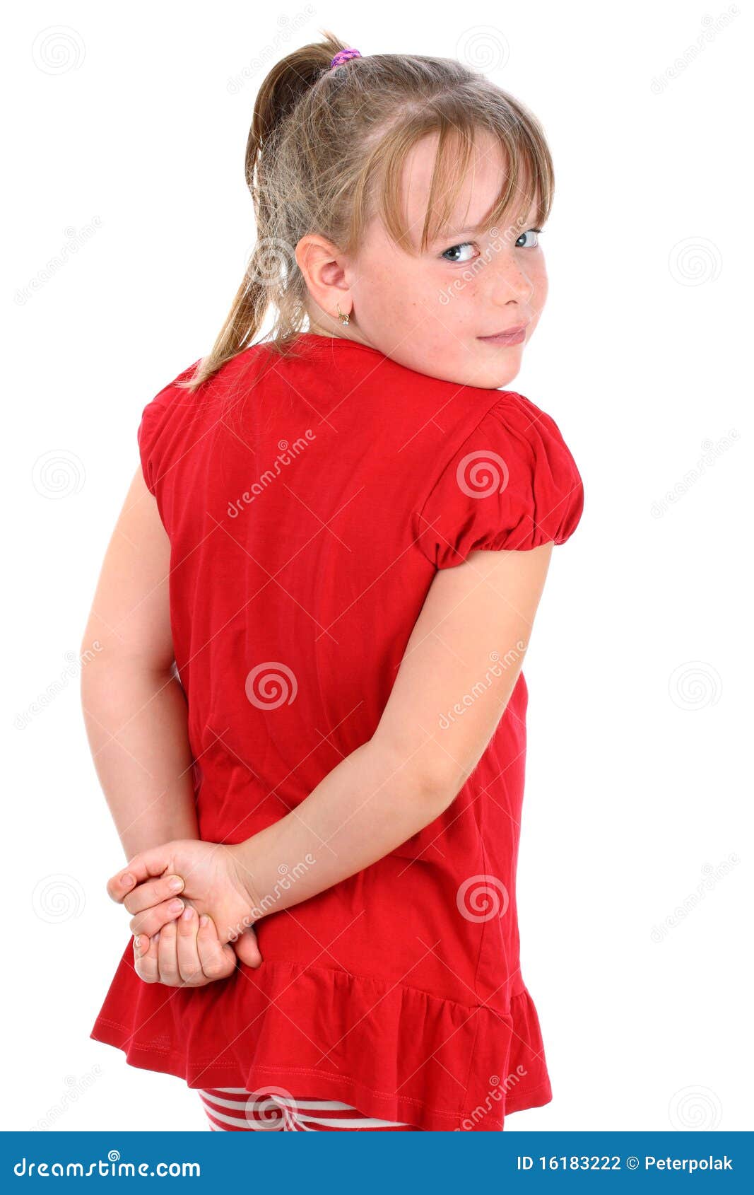 Girl Dressed In Red Looking Over Shoulder Isolated Stock Photography ...