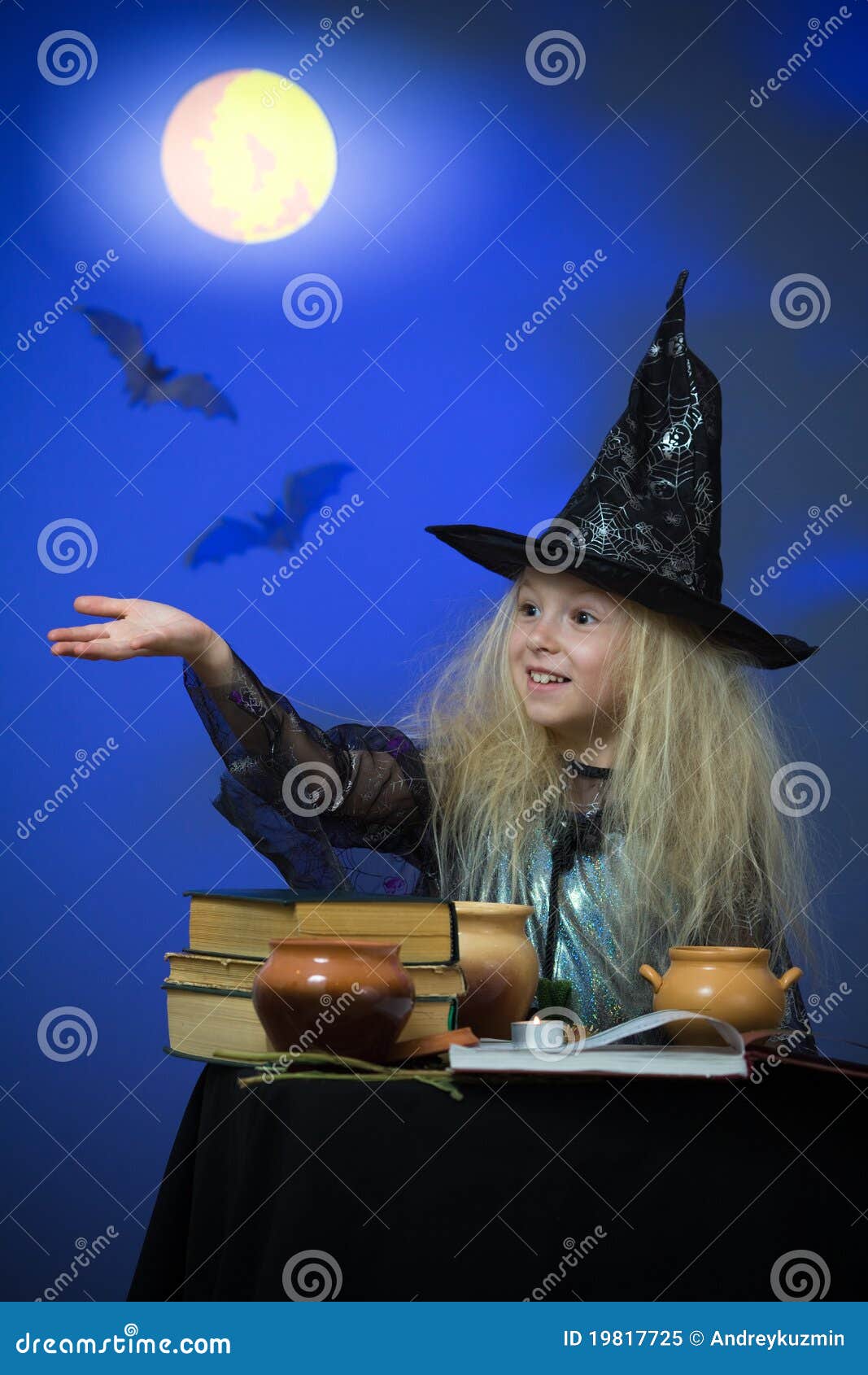 Girl Dressed Up As Witch in Night Making Magic Stock Image - Image of ...