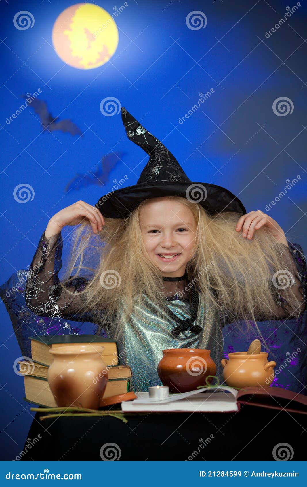 Girl Dressed Up As Witch in Night Making Magic Stock Image - Image of ...
