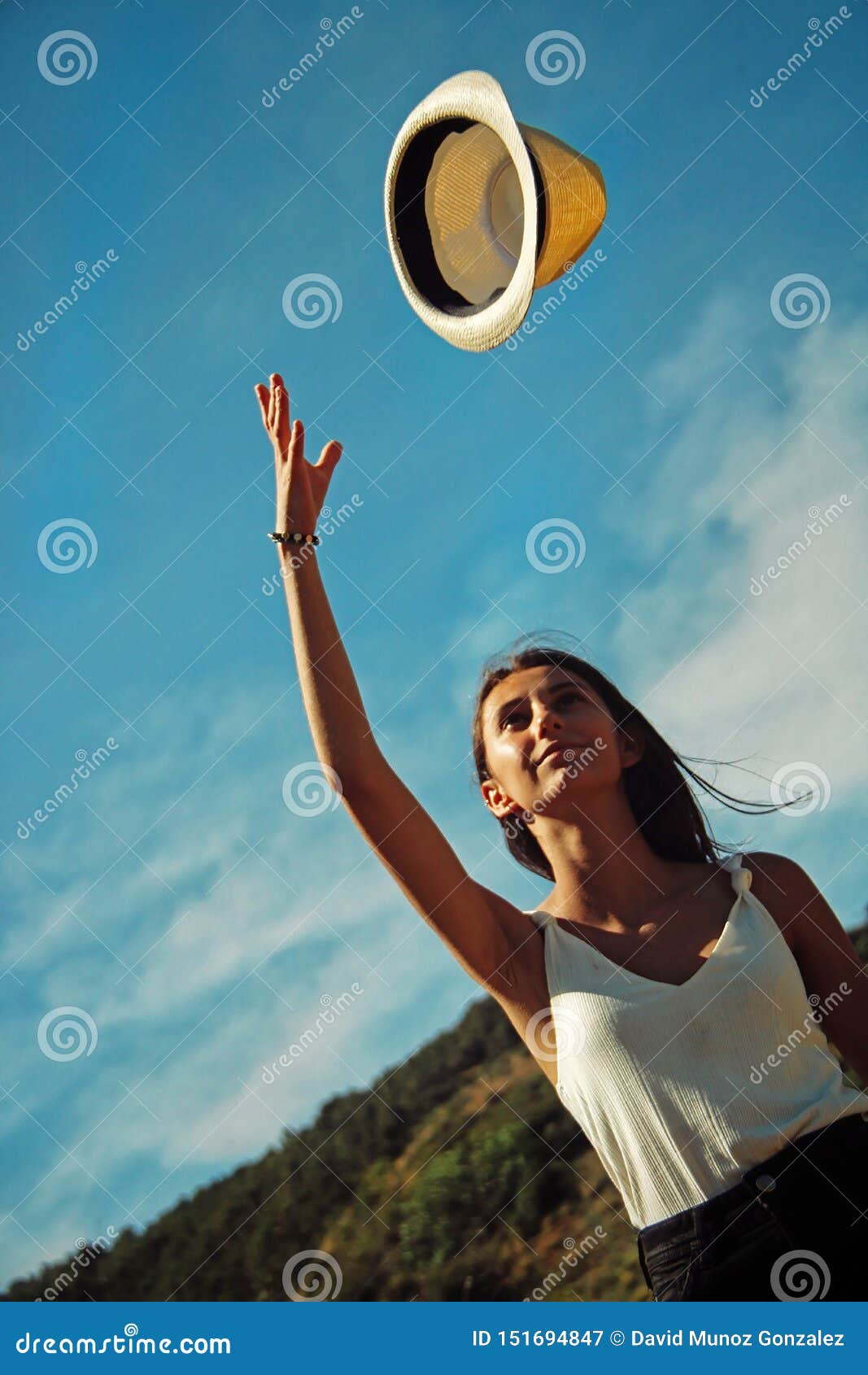 Girl throwing her hat. stock image. Image of happy, people - 151694847