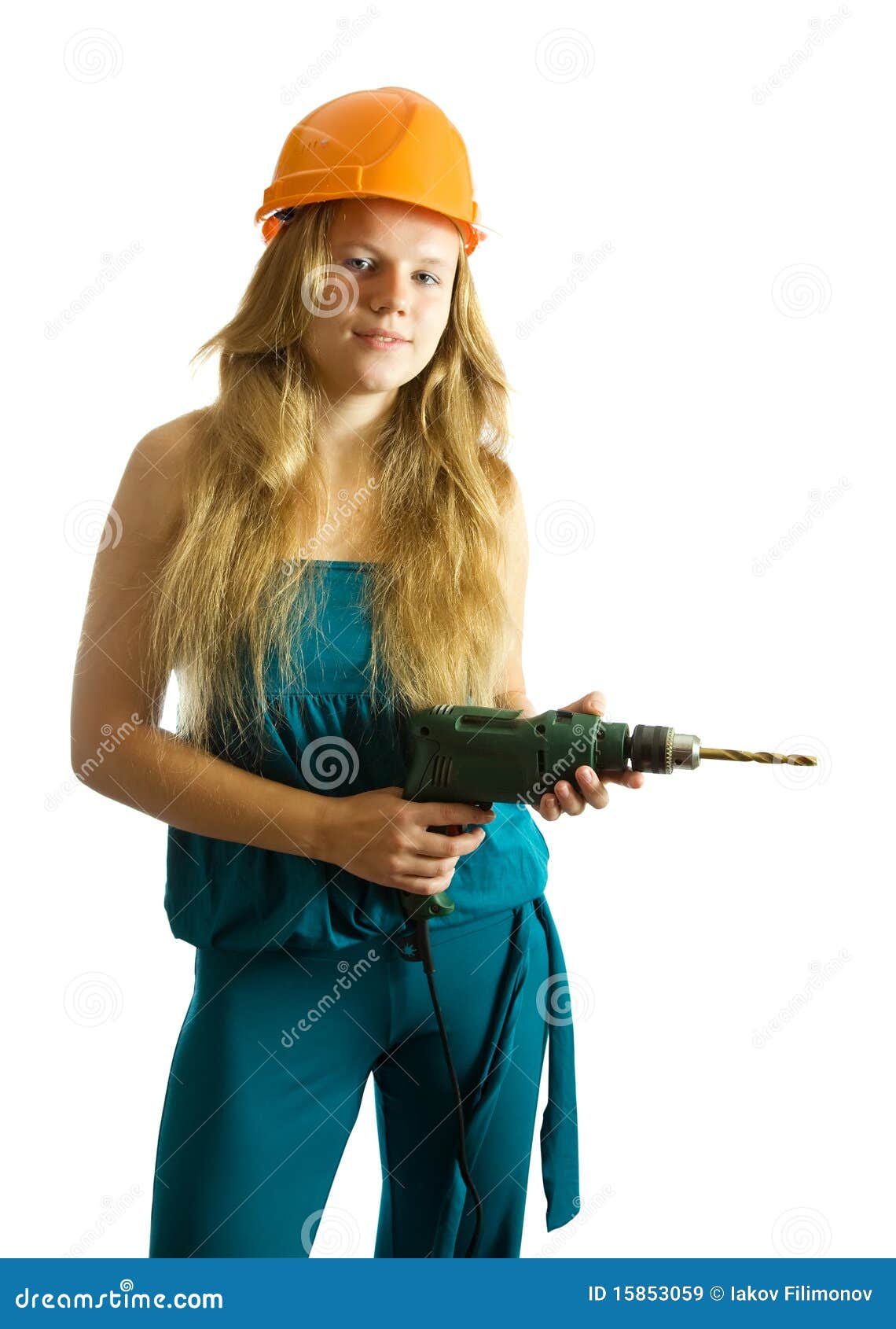 Girl with drill stock image. Image of drill, people, professional ...