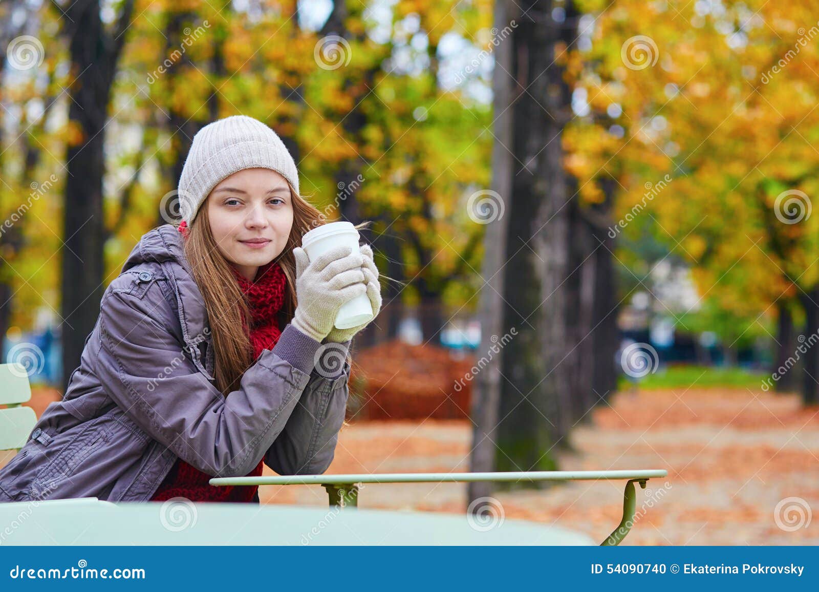 Girl Drinking Coffee or Tea on a Fall Day Stock Photo - Image of bright ...