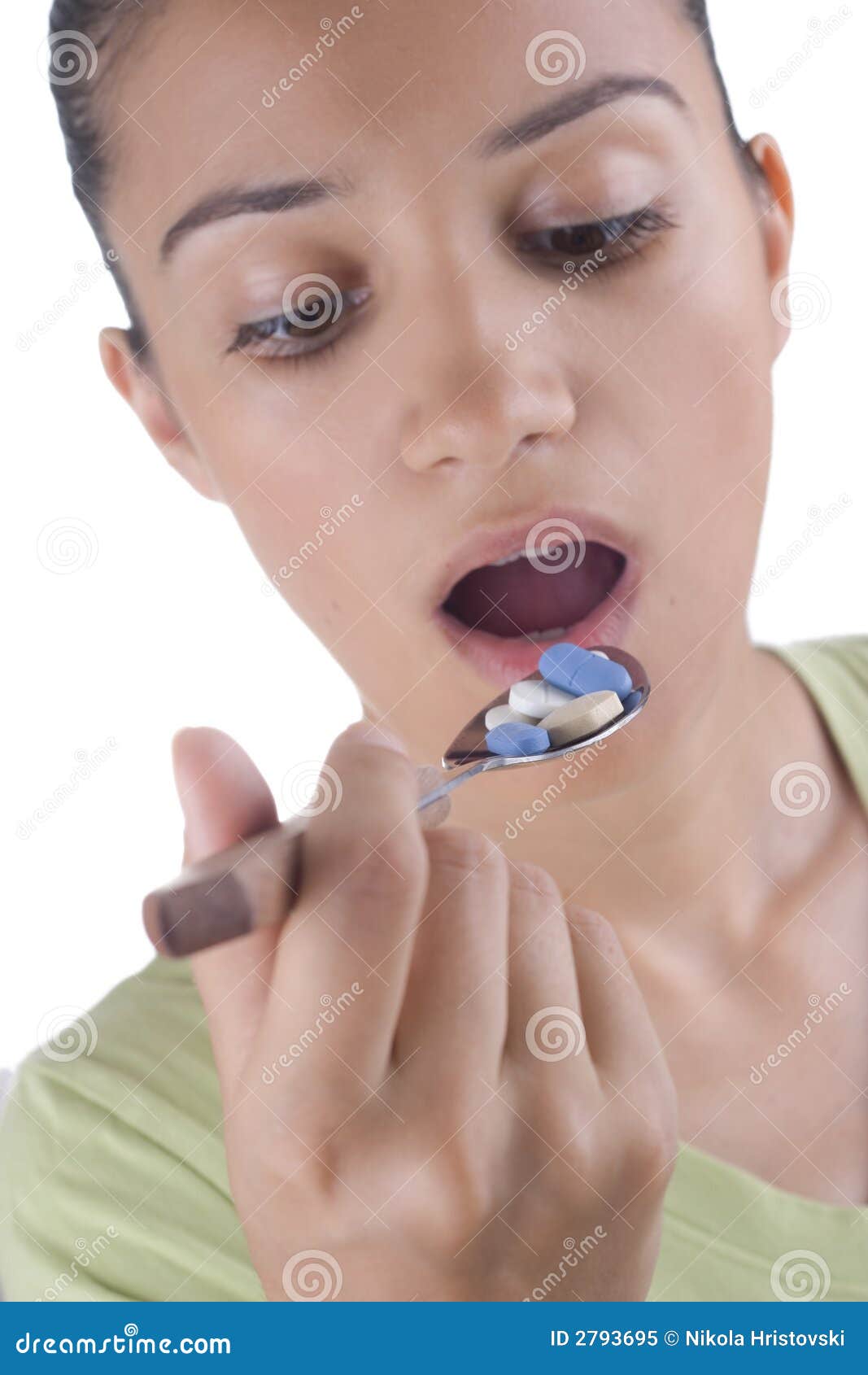 Girl taking pills stock image. Image of spreading, nose - 2793695