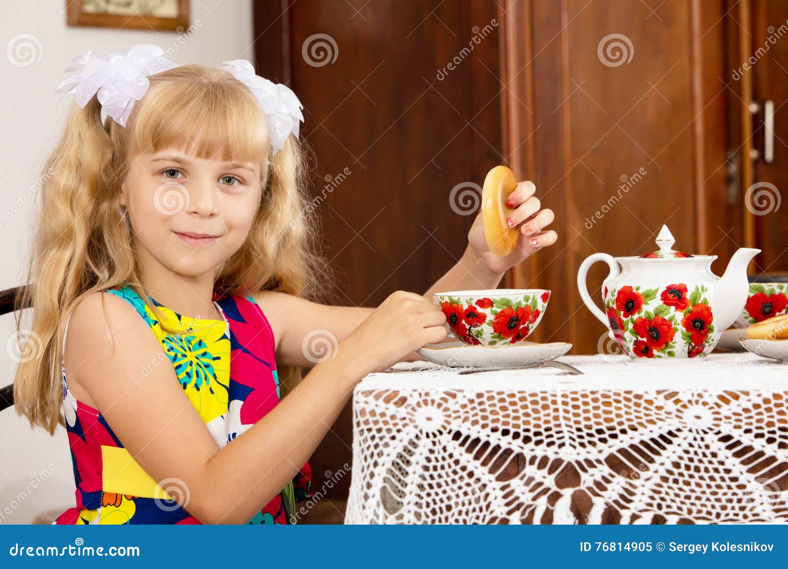 Girl drinking tea stock image. Image of young, portrait - 76814905
