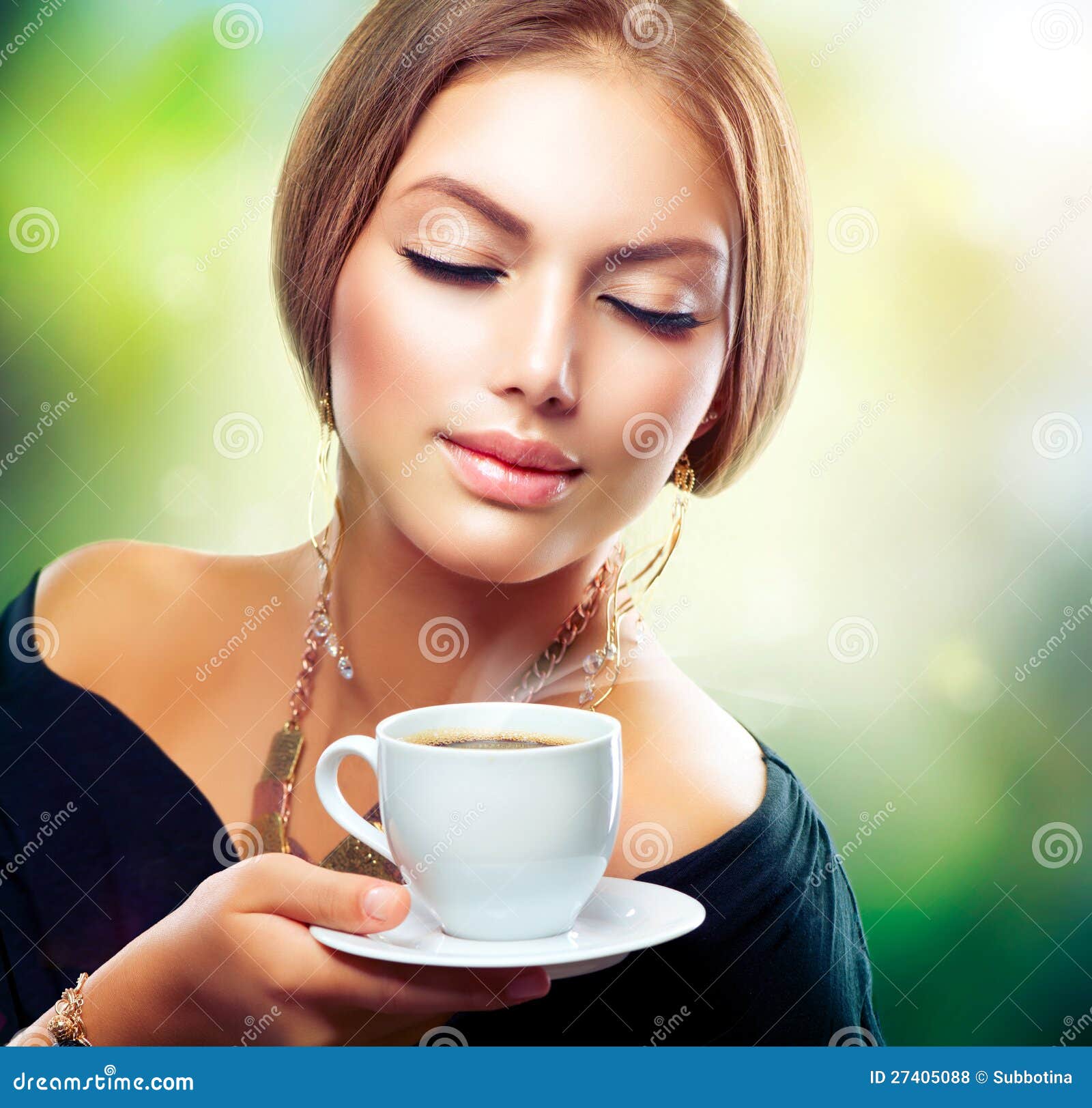 Girl Drinking Tea or Coffee Stock Photo - Image of girl, herb: 27405088