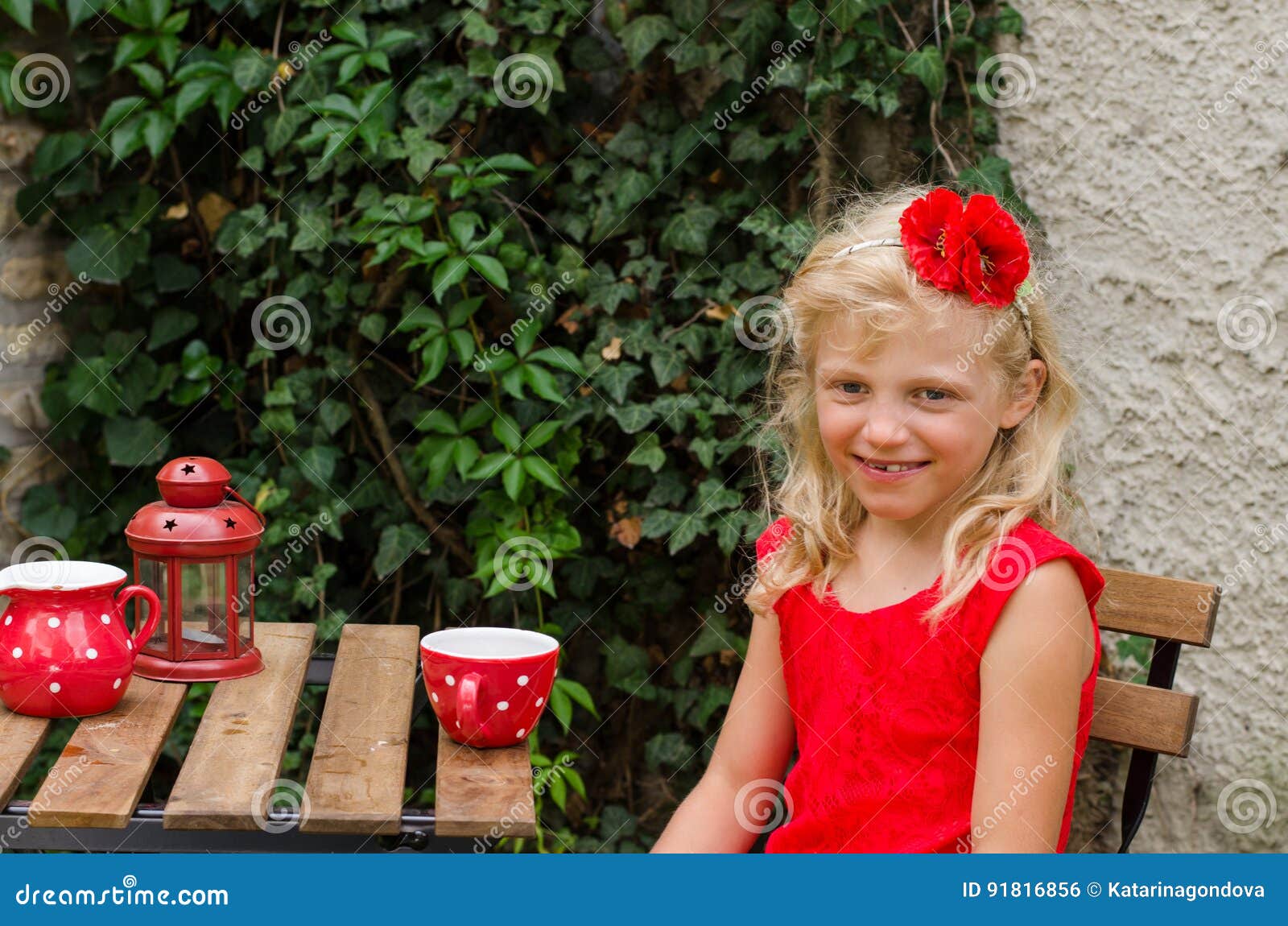 Girl drinking tea stock photo. Image of person, outdoor - 91816856