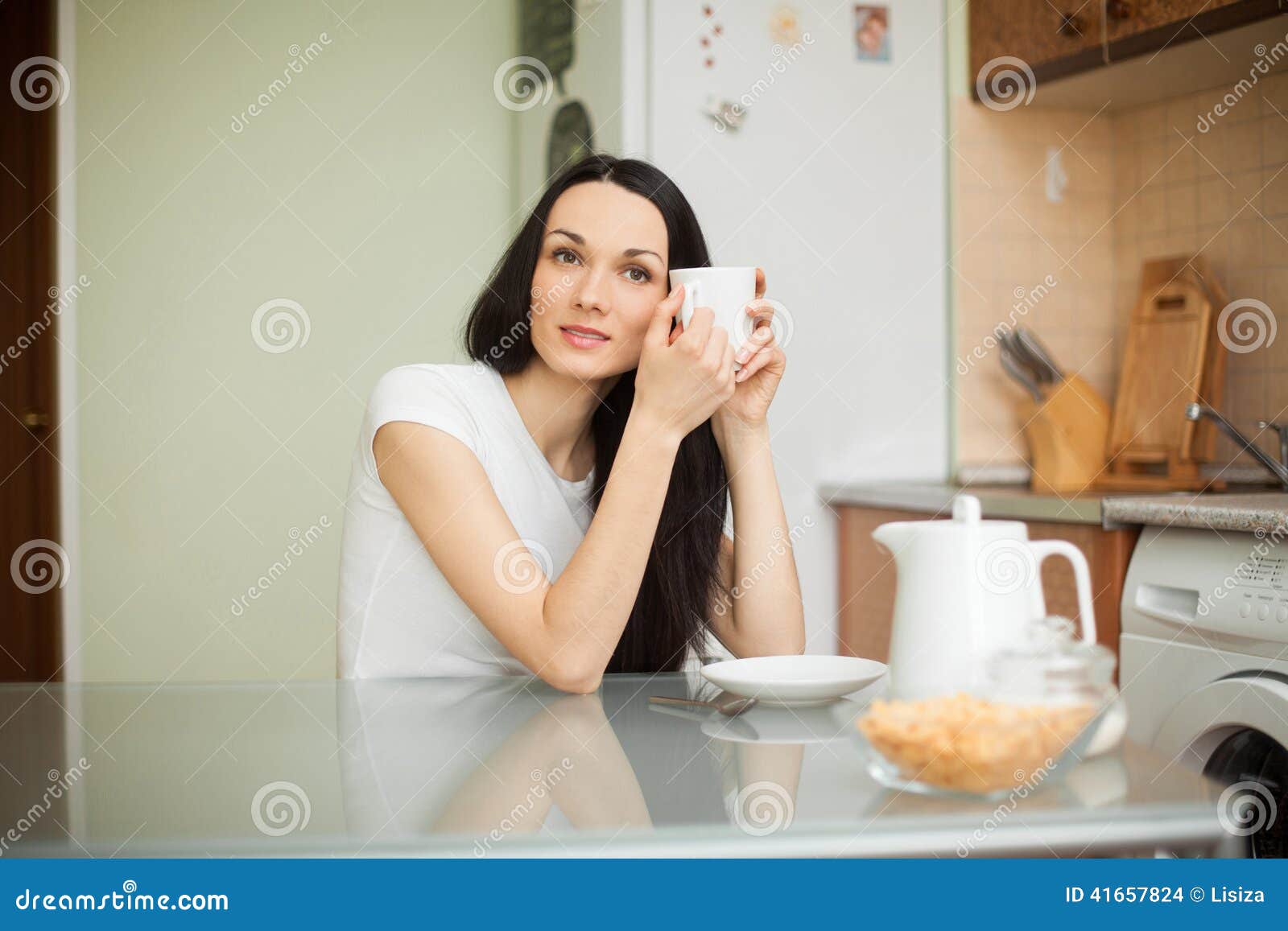 Girl Drinking Tea in the Moring Stock Photo - Image of food, clothes ...