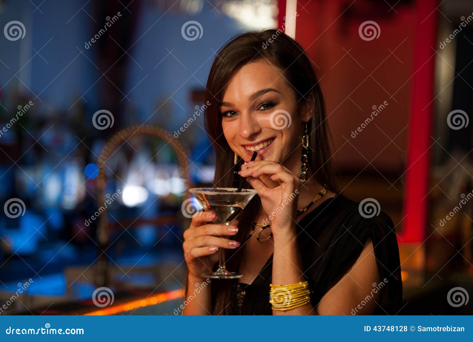 Girl Drinks a Cocktail in Night Club Stock Photo - Image of drinks ...