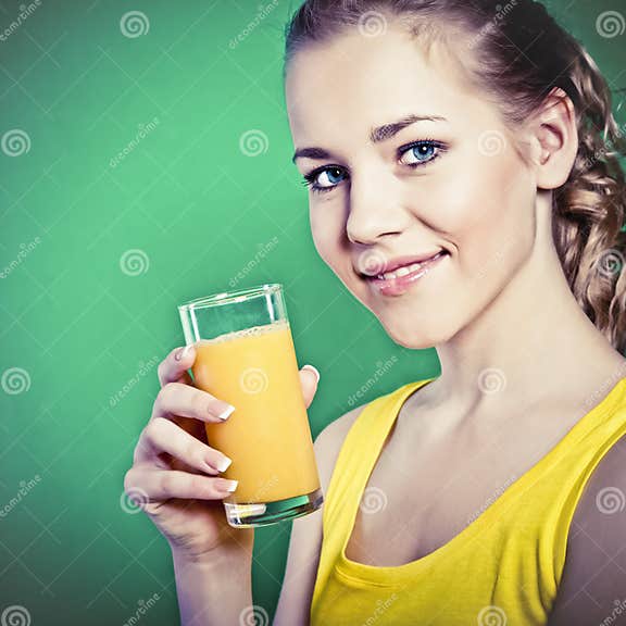 Girl Drinks Natural Orange Juice Stock Image Image Of Eating Hair
