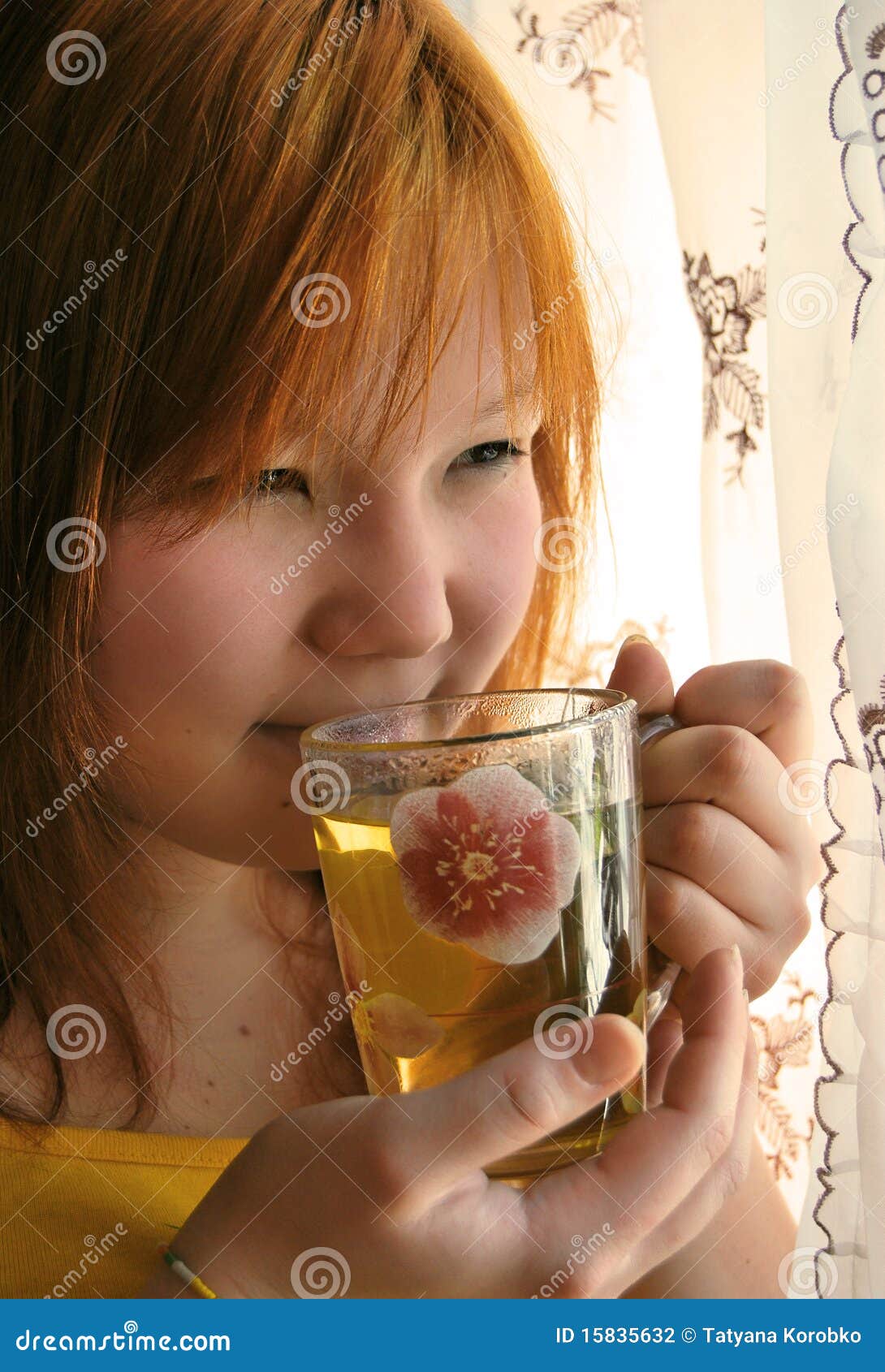 Girl drinks tea stock photo. Image of eyes, morning, pretty - 15835632