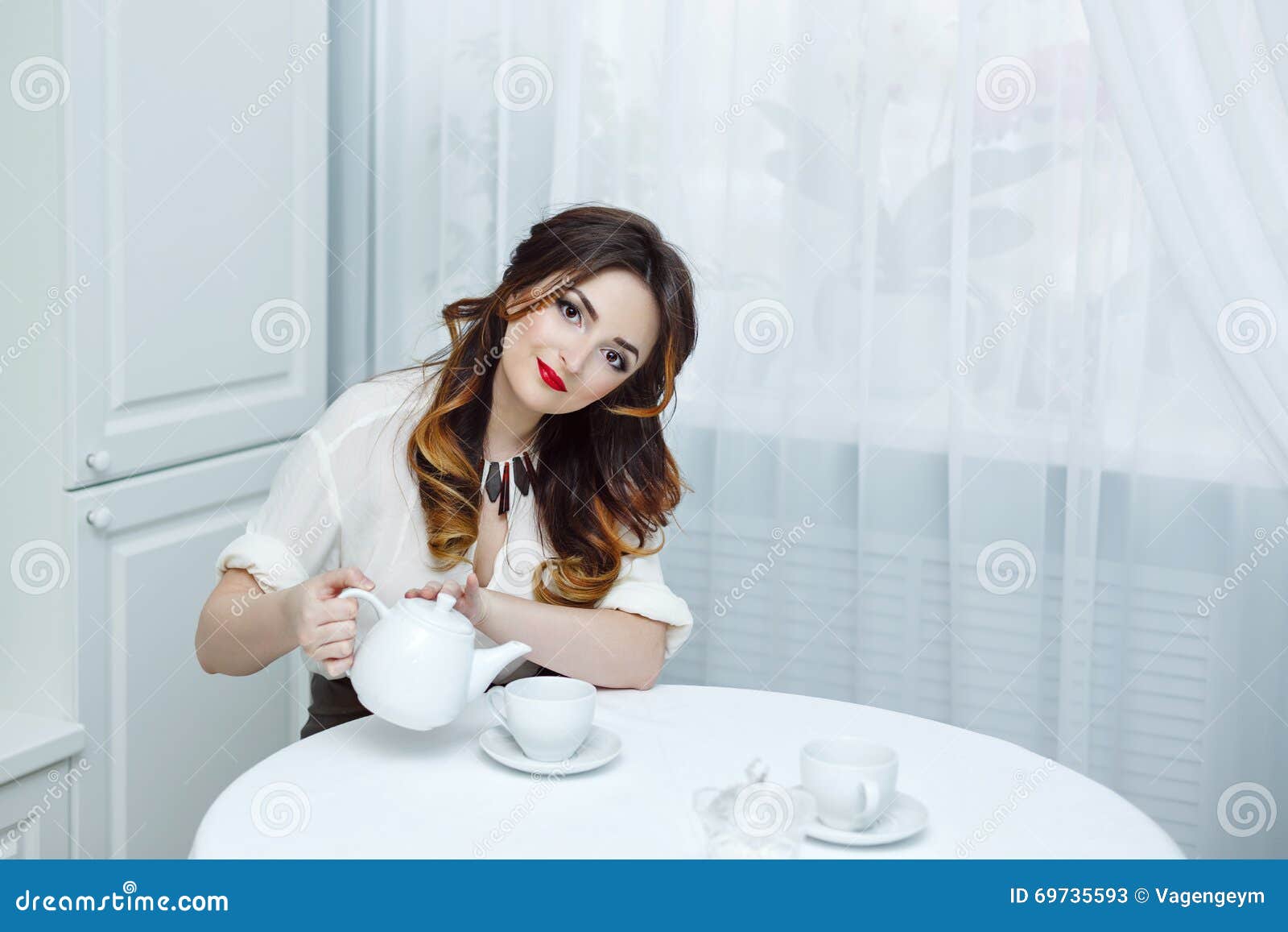 Girl drinks tea. stock image. Image of fresh, friend - 69735593