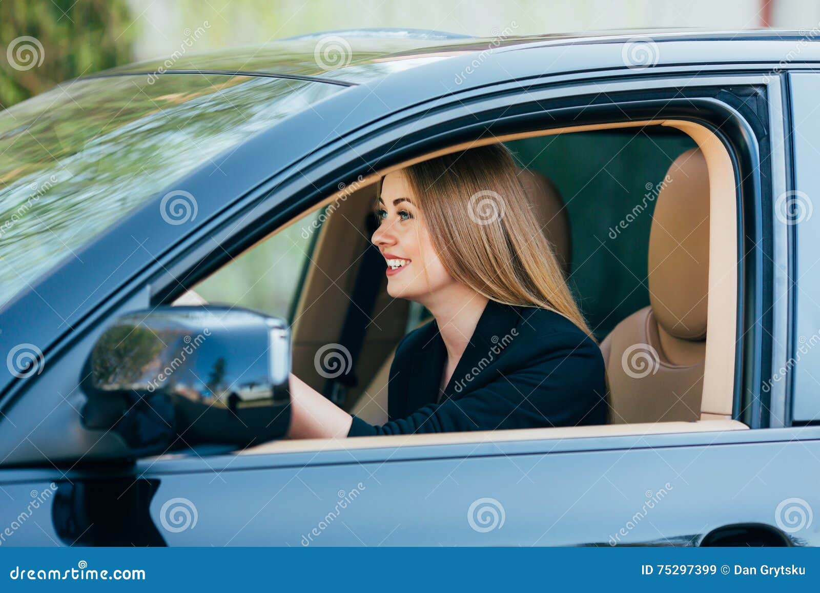 Girl Drive a Car with Different Gesture Stock Image - Image of drive ...