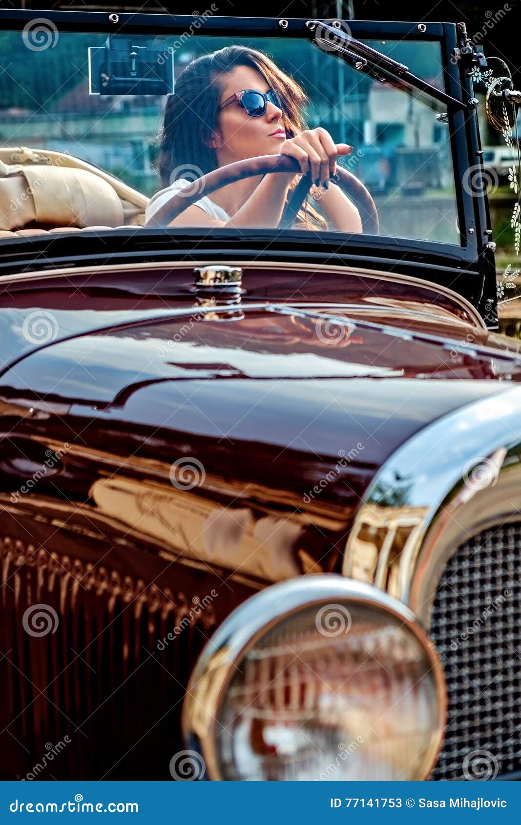 Girl Driving Classic Convertible Stock Image Image Of Detail Drive 77141753