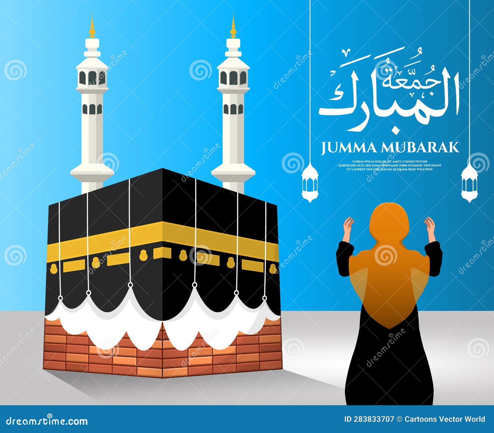 Vector Illustration of Girl Back Pose Praying in Mecca for Jumma ...