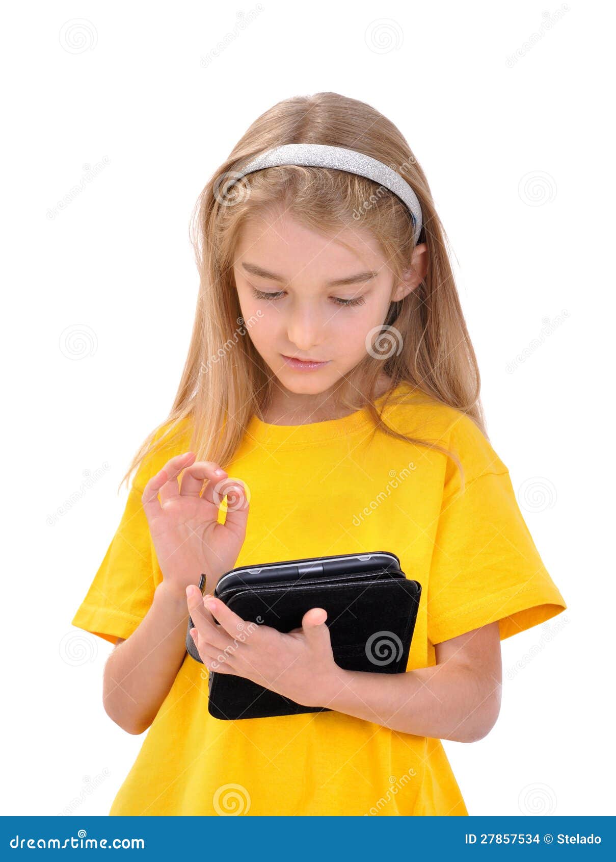 Girl with e-book stock photo. Image of modern, blond - 27857534