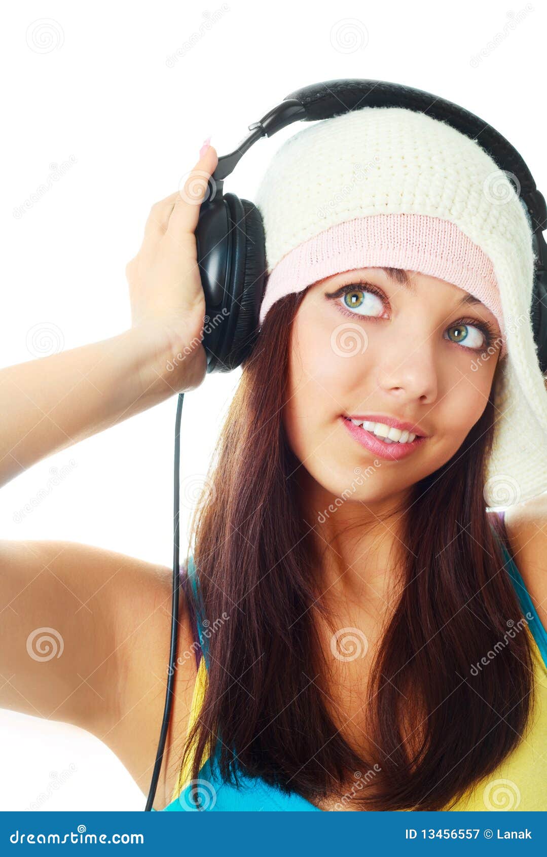 Girl with earphones stock image. Image of adorable, brunette - 13456557