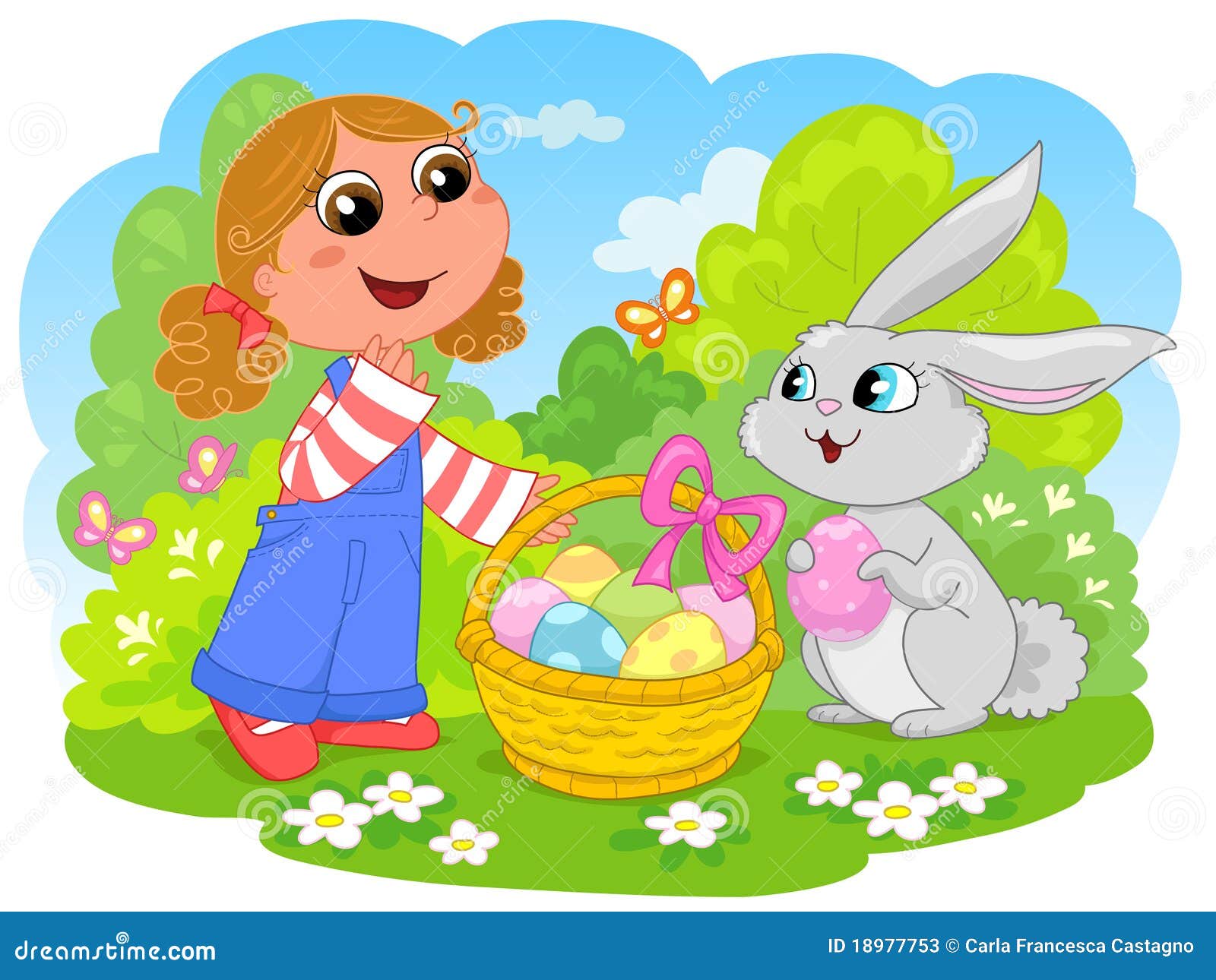 Cute Easter bunny and girl stock vector. Illustration of happy - 18977753