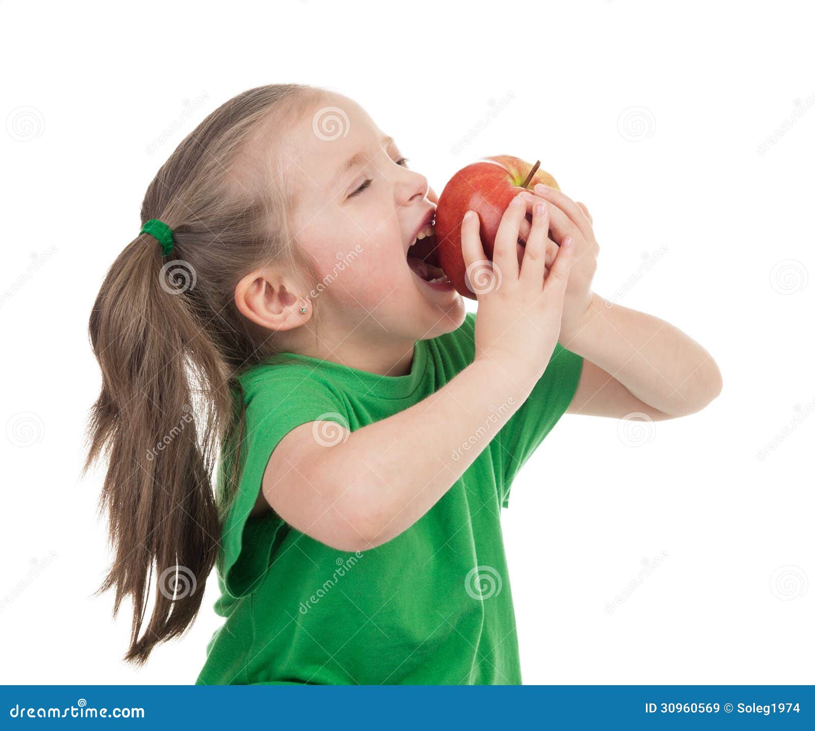 Girl eat apple on white stock image. Image of caucasian - 30960569