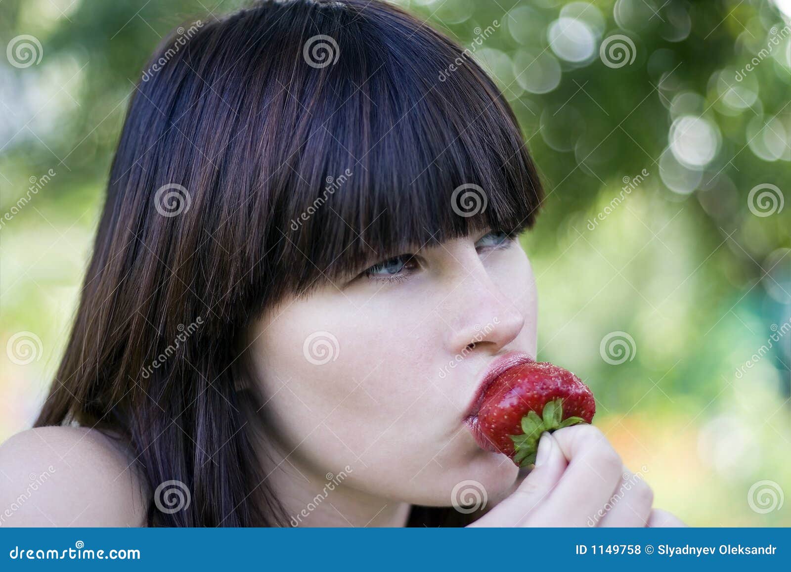 Girl eat strawberry stock photo. Image of outdoor, elegance - 1149758
