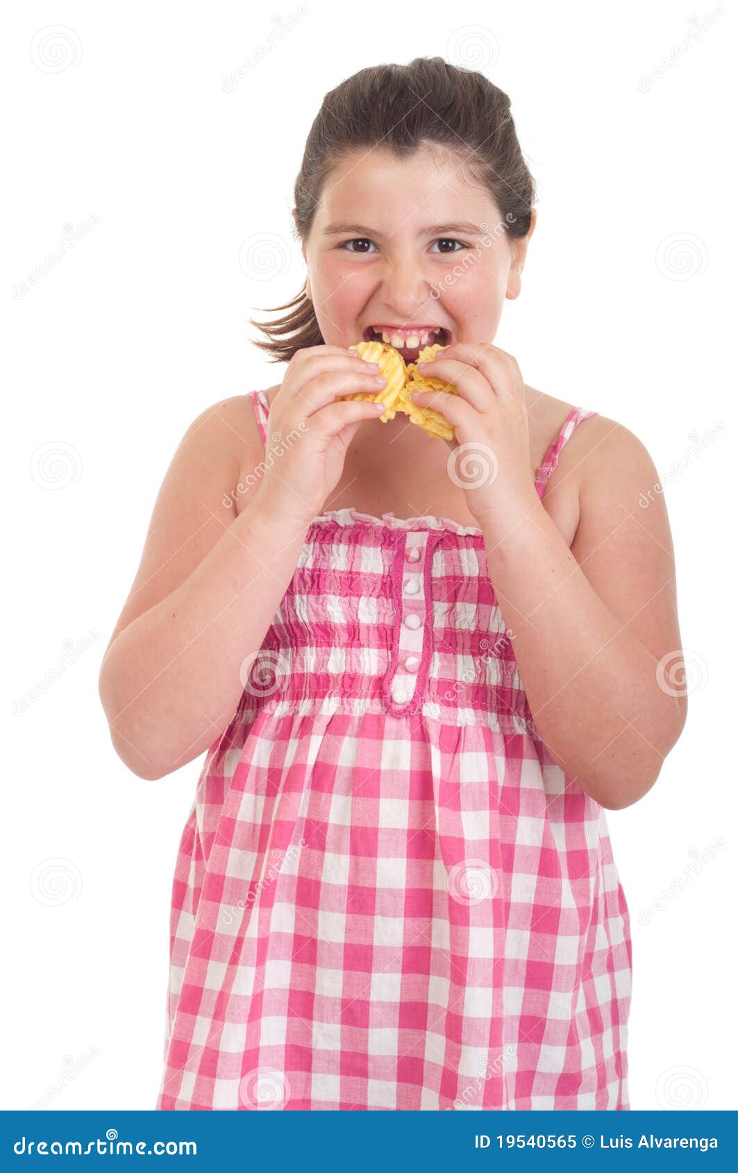 Girl eating chips stock image. Image of adorable, female - 19540565