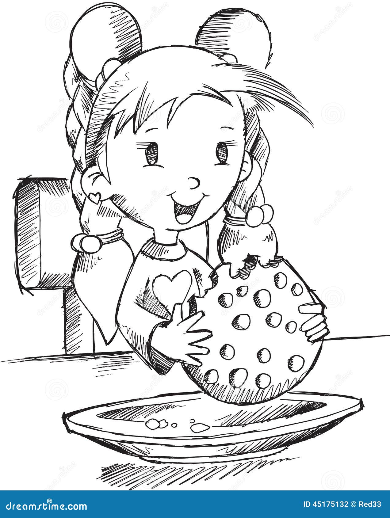 Girl Eating Cookie Sketch stock vector. Illustration of vector - 45175132