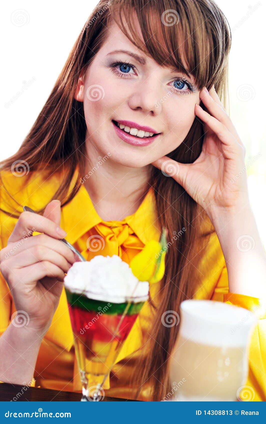 Girl eating dessert stock image. Image of good, blond - 14308813