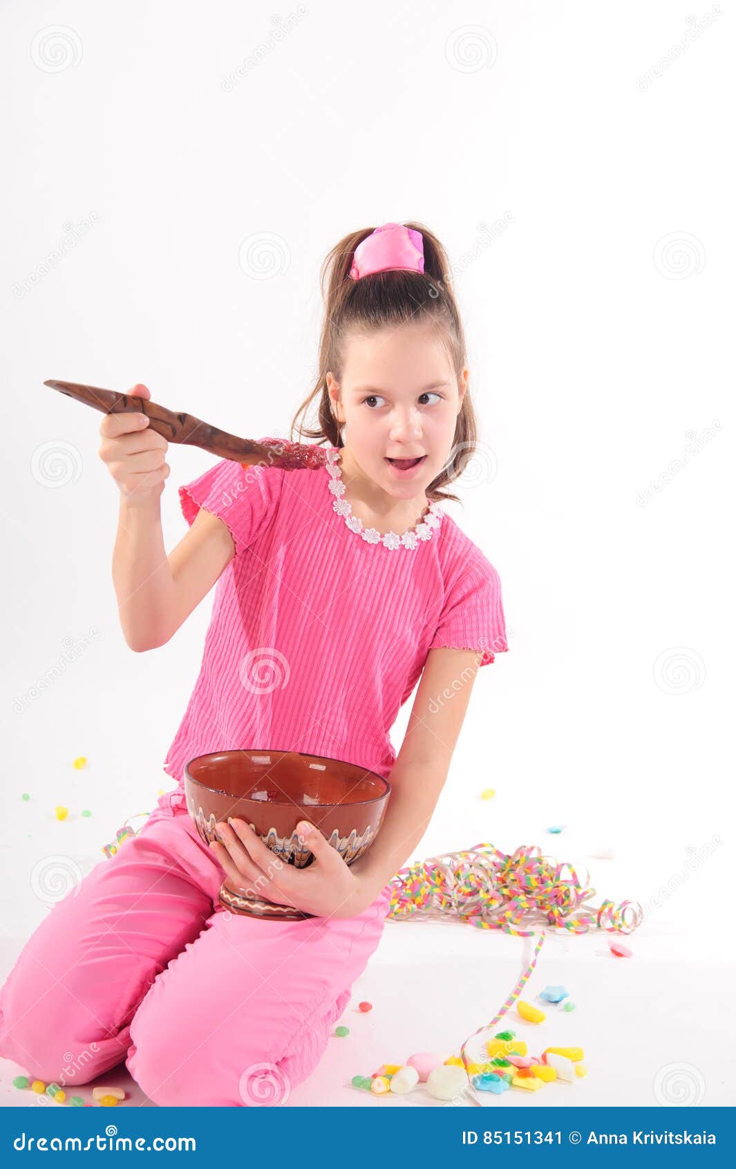 Girl eating jam stock image. Image of little, dessert - 85151341