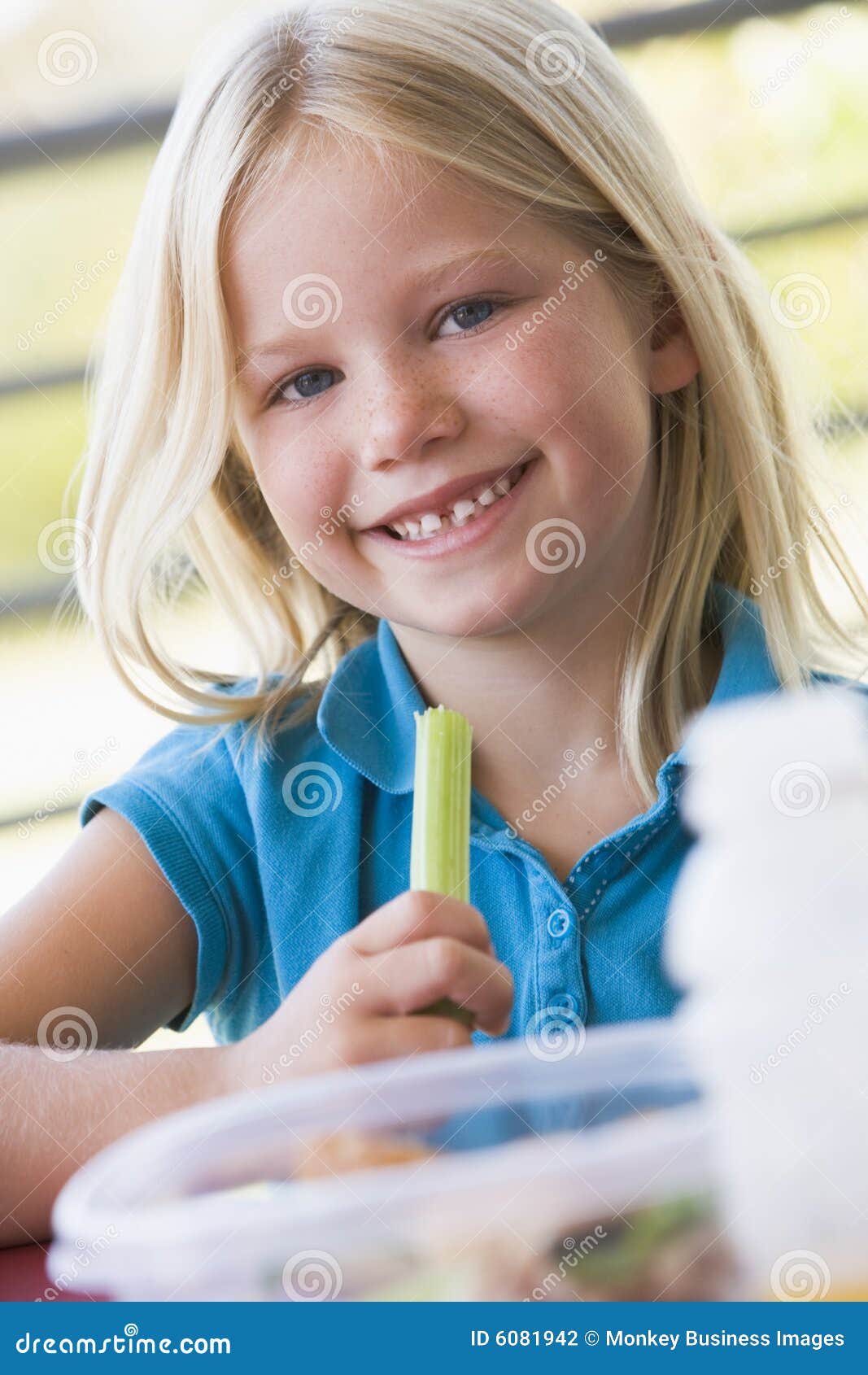 Girl Eating Lunch at Kindergarten Stock Photo - Image of enjoying ...