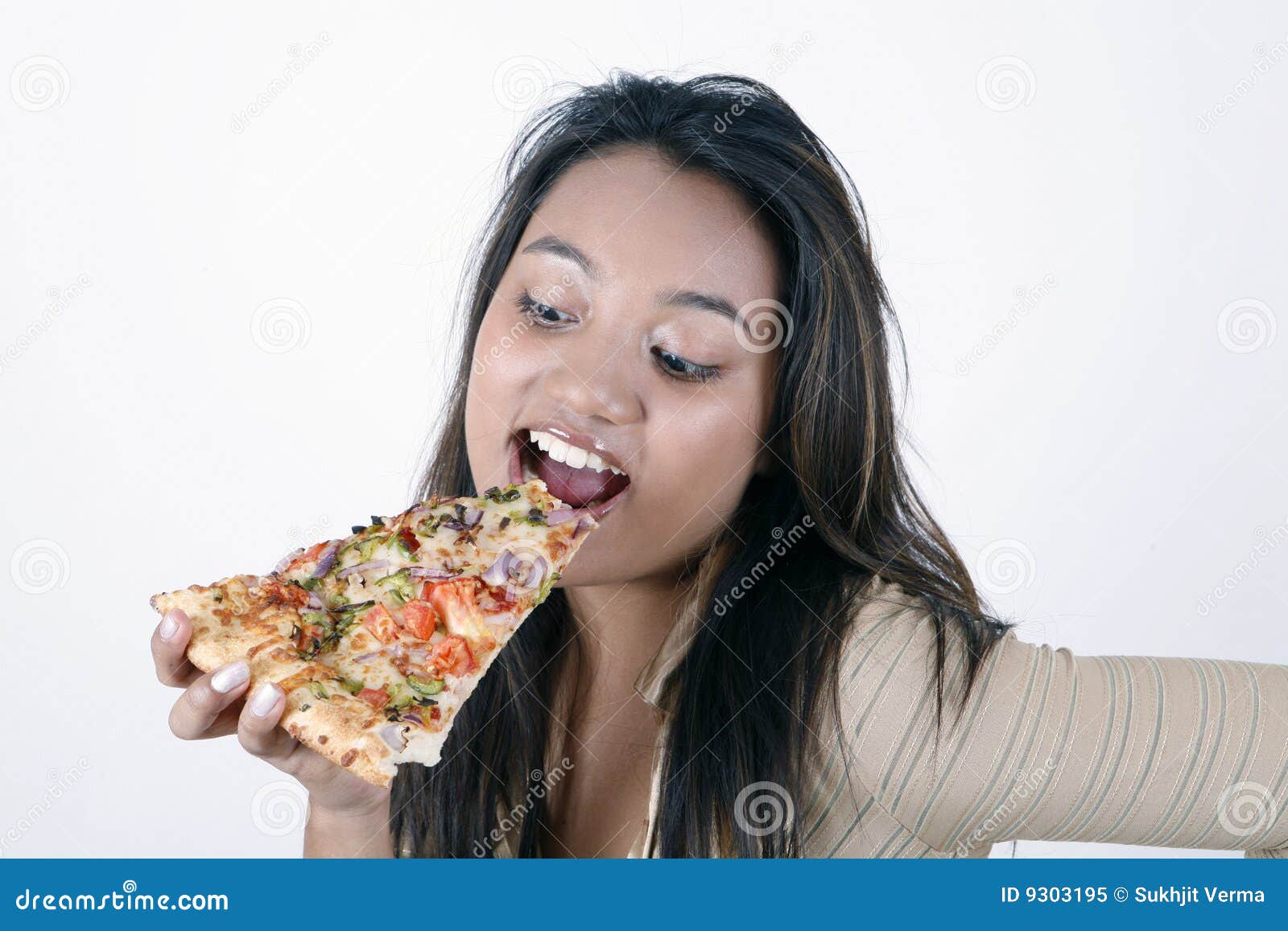 Girl eating pizza slice stock image. Image of food, pepperoni - 9303195
