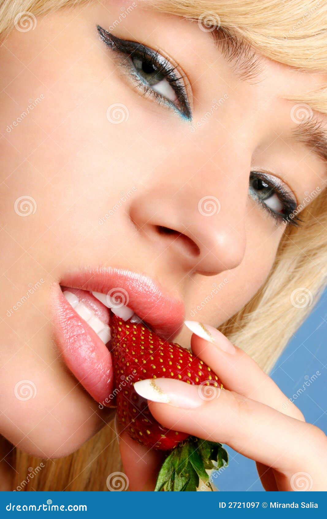 Girl eating a strawberry stock image. Image of cool, eyes - 2721097