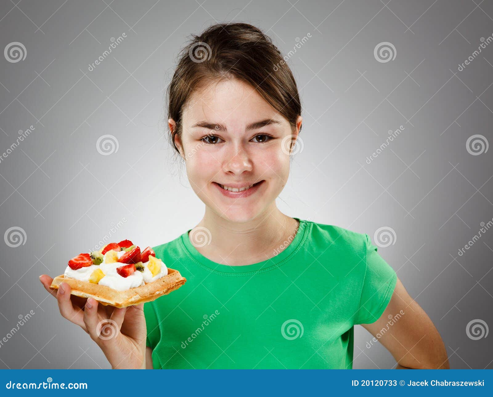 Girl eating waffle stock image. Image of people, candy - 20120733