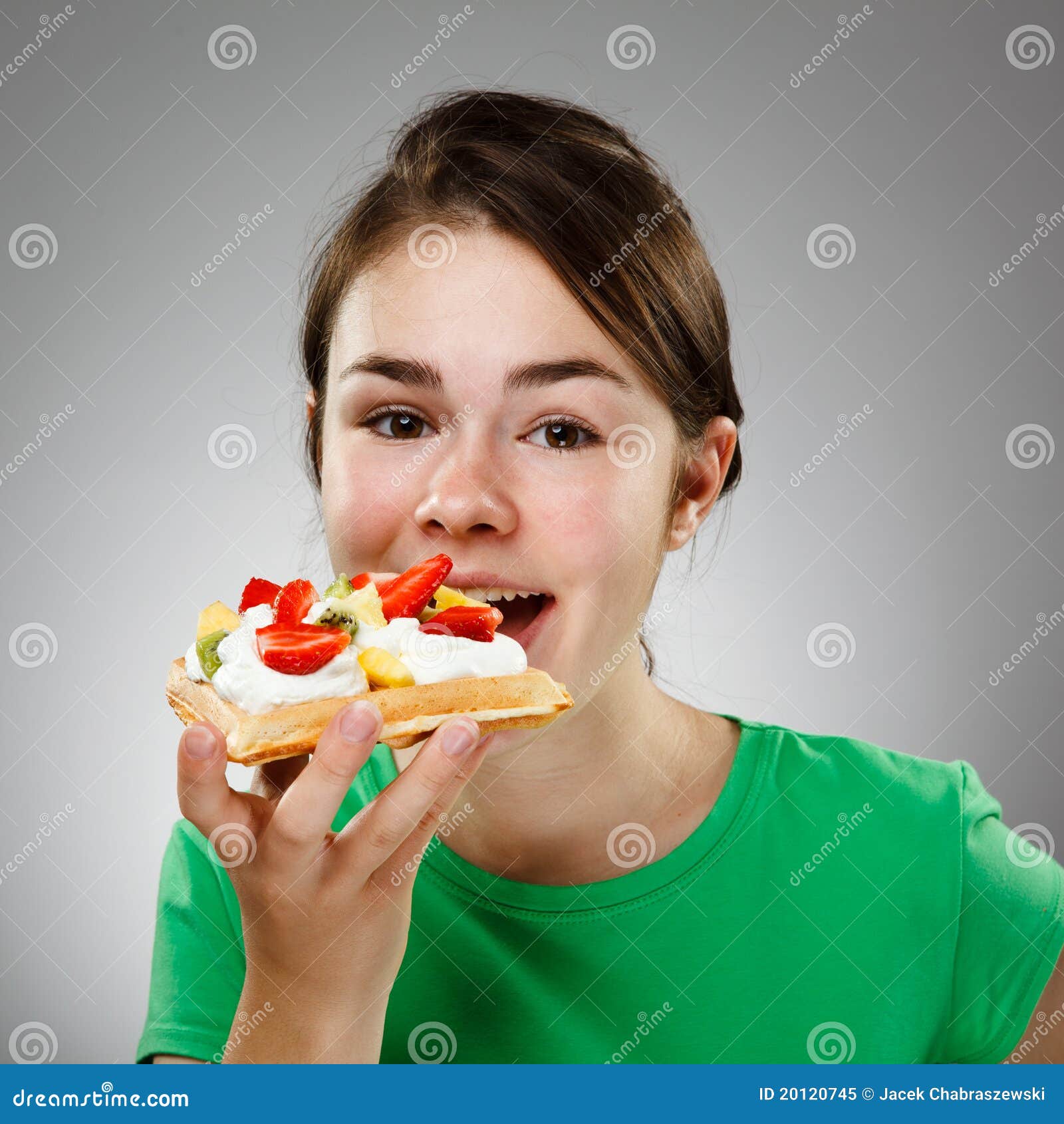 Girl eating waffle stock image. Image of girl, dessert - 20120745