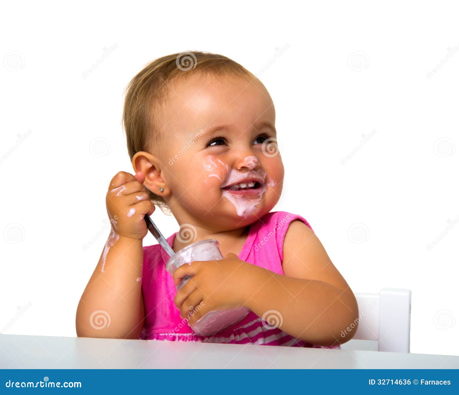 Girl eating yogurt stock photo. Image of happy, infant - 32714636