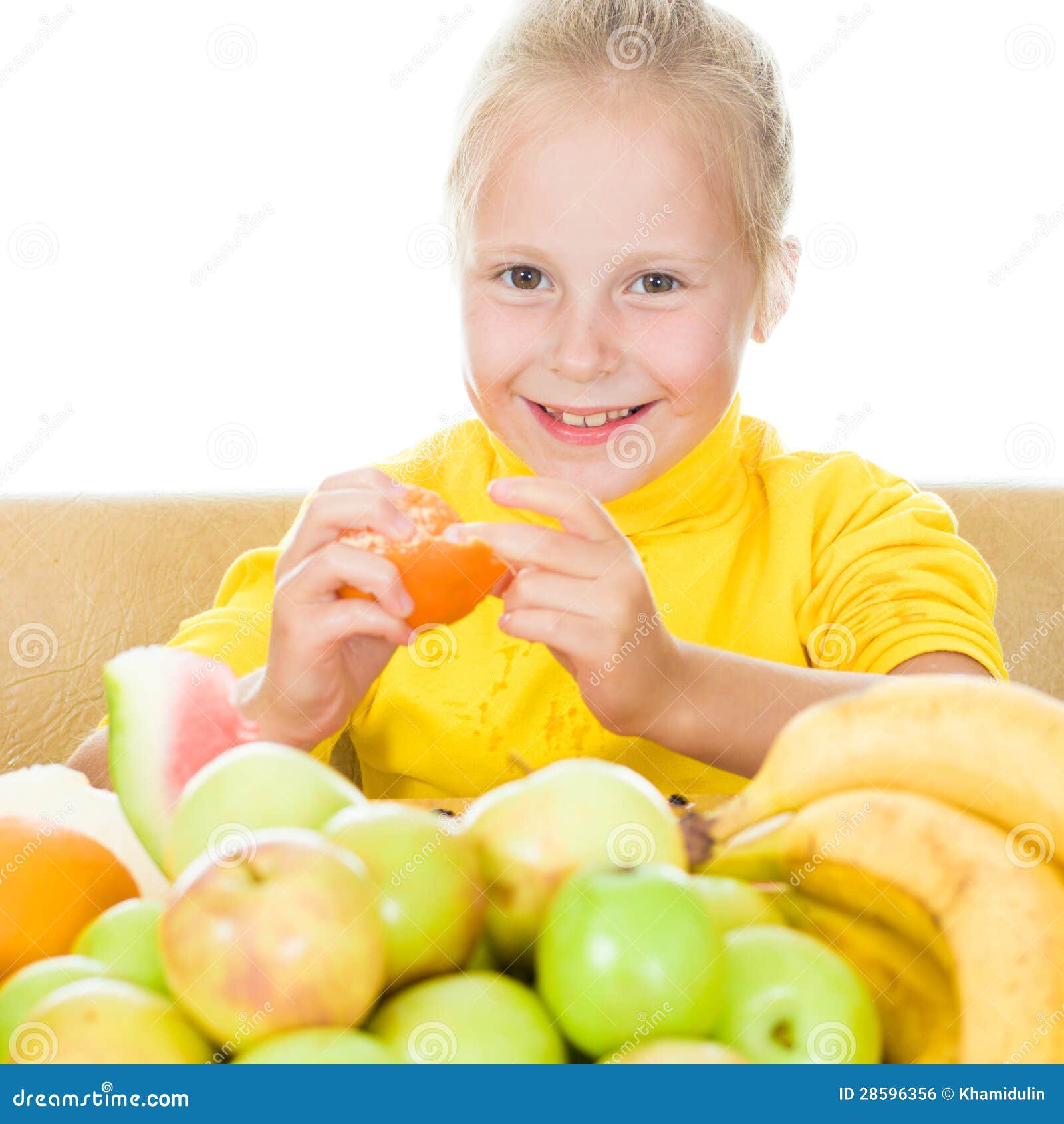 Girl eats fruit stock photo. Image of childhood, hungry - 28596356