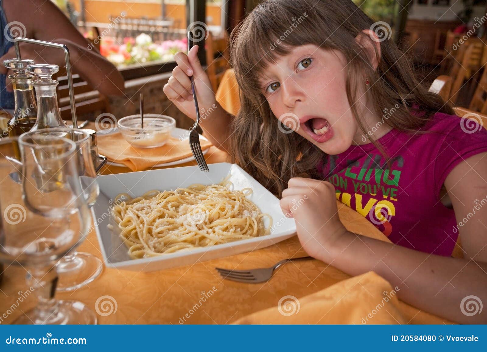 Girl Eats Pasta in Italian Restaurant Stock Photo - Image of dinner ...