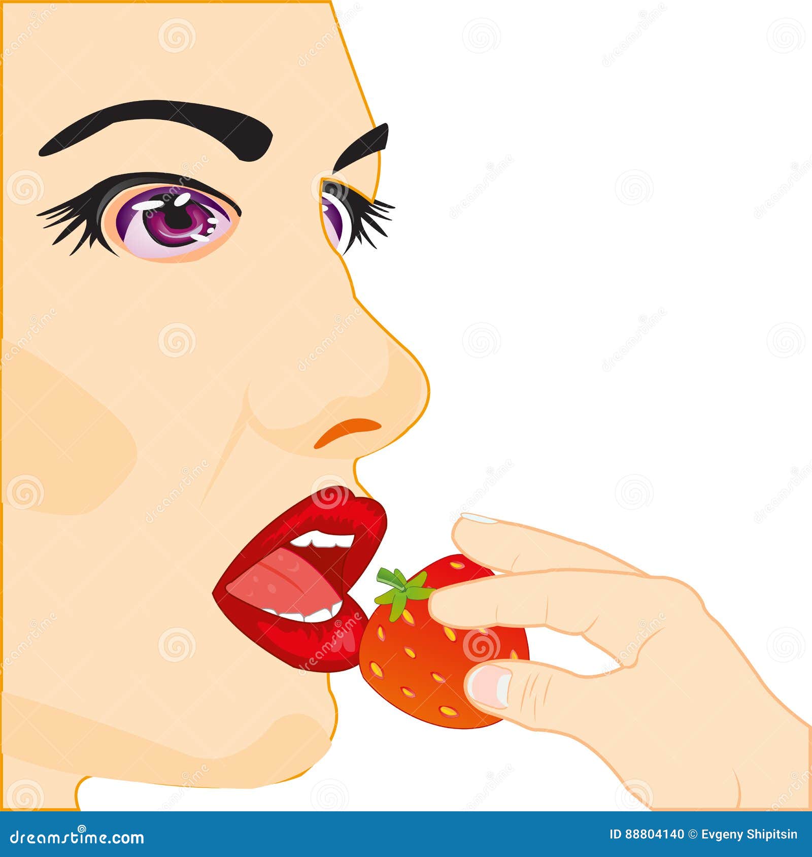 Girl eats strawberries stock vector. Illustration of hand - 88804140