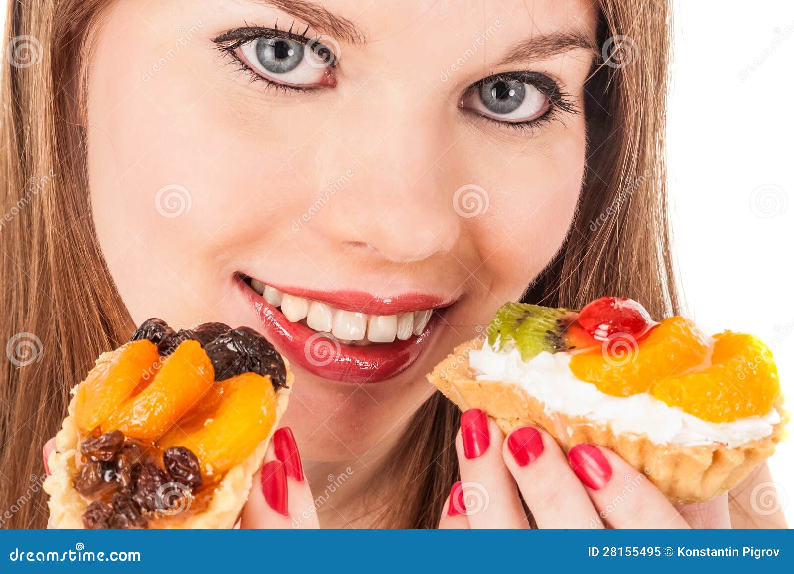 Girl eats two cakes stock image. Image of kitchen, expression - 28155495