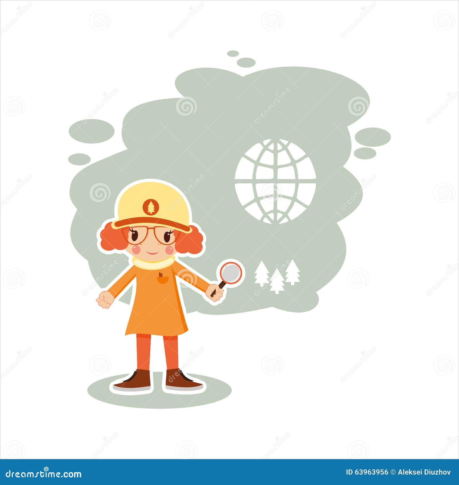 Girl Ecologist With Magnifying Glass Conducts Examination Of Soil ...