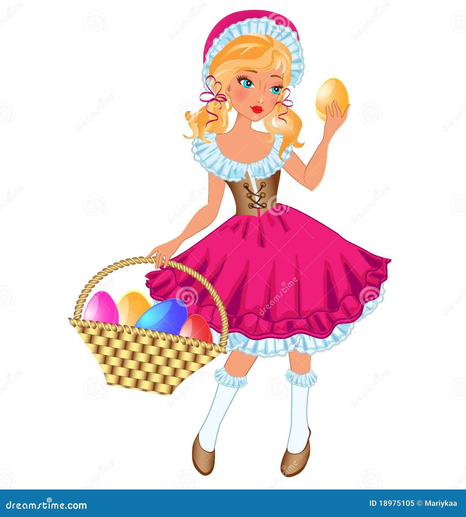 Girl with eggs stock vector. Illustration of yellow, card - 18975105