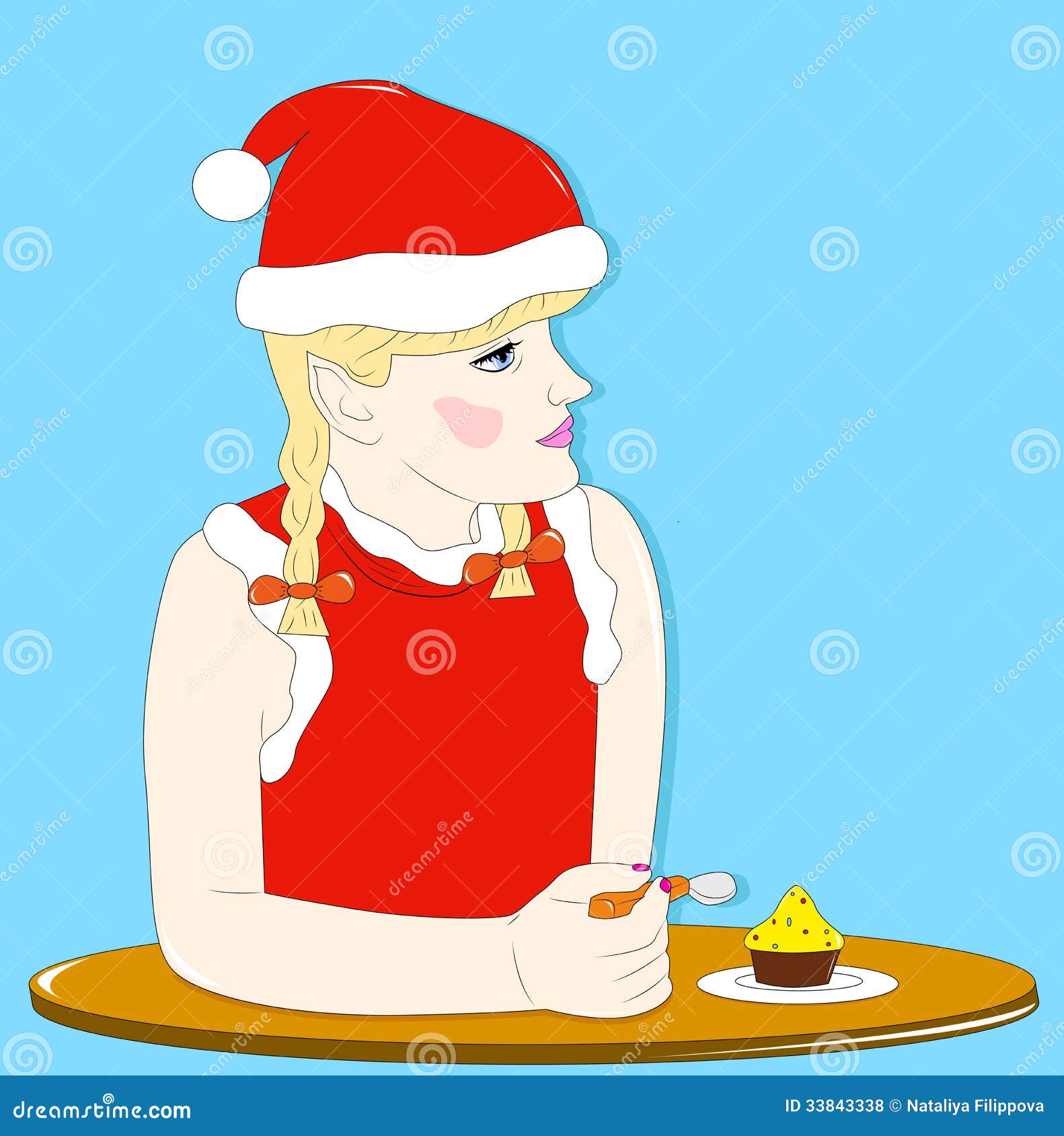 Girl - elf eats cake stock vector. Illustration of woman - 33843338