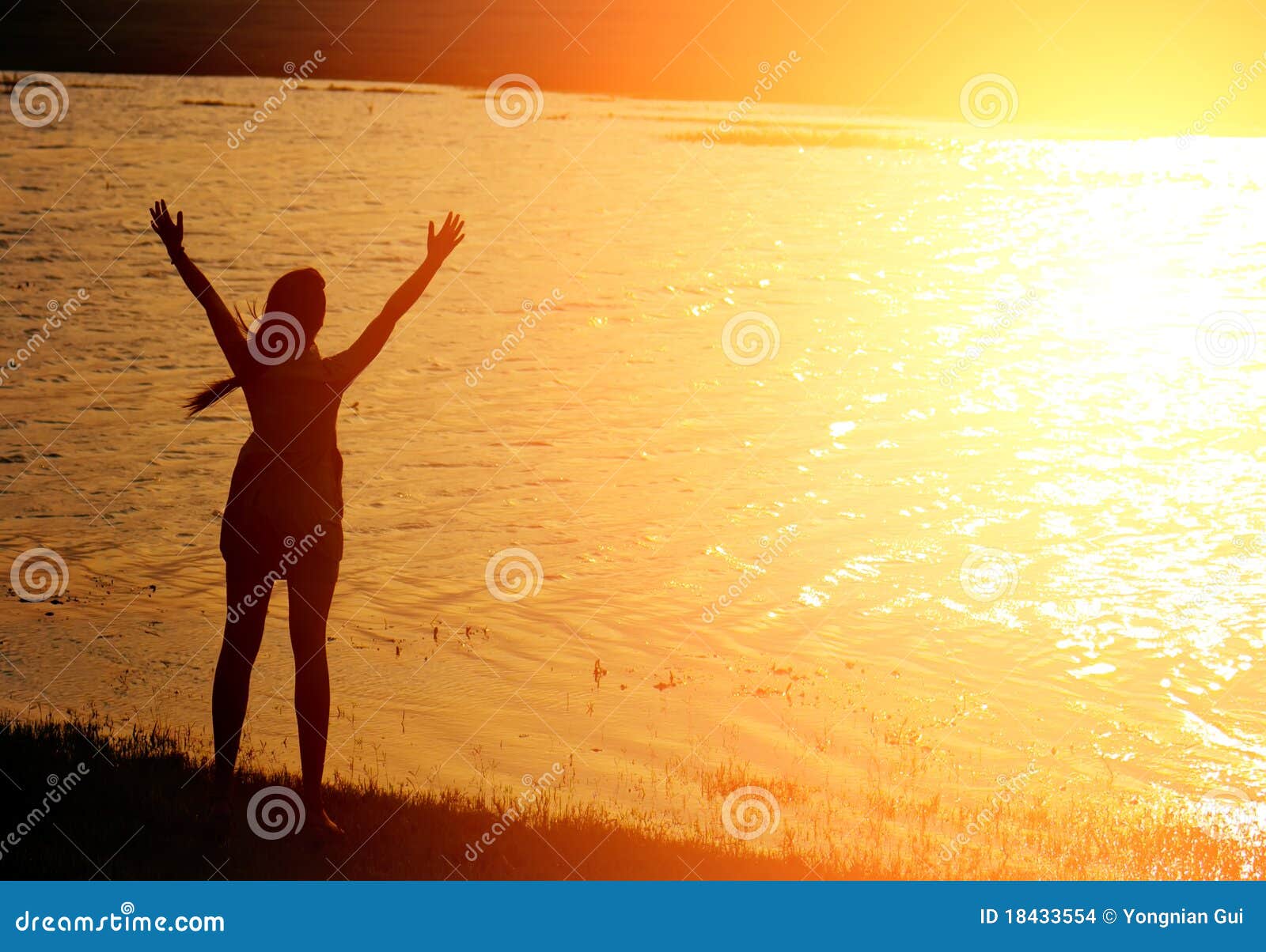 The girl embrace the sun stock photo. Image of gold, young - 18433554